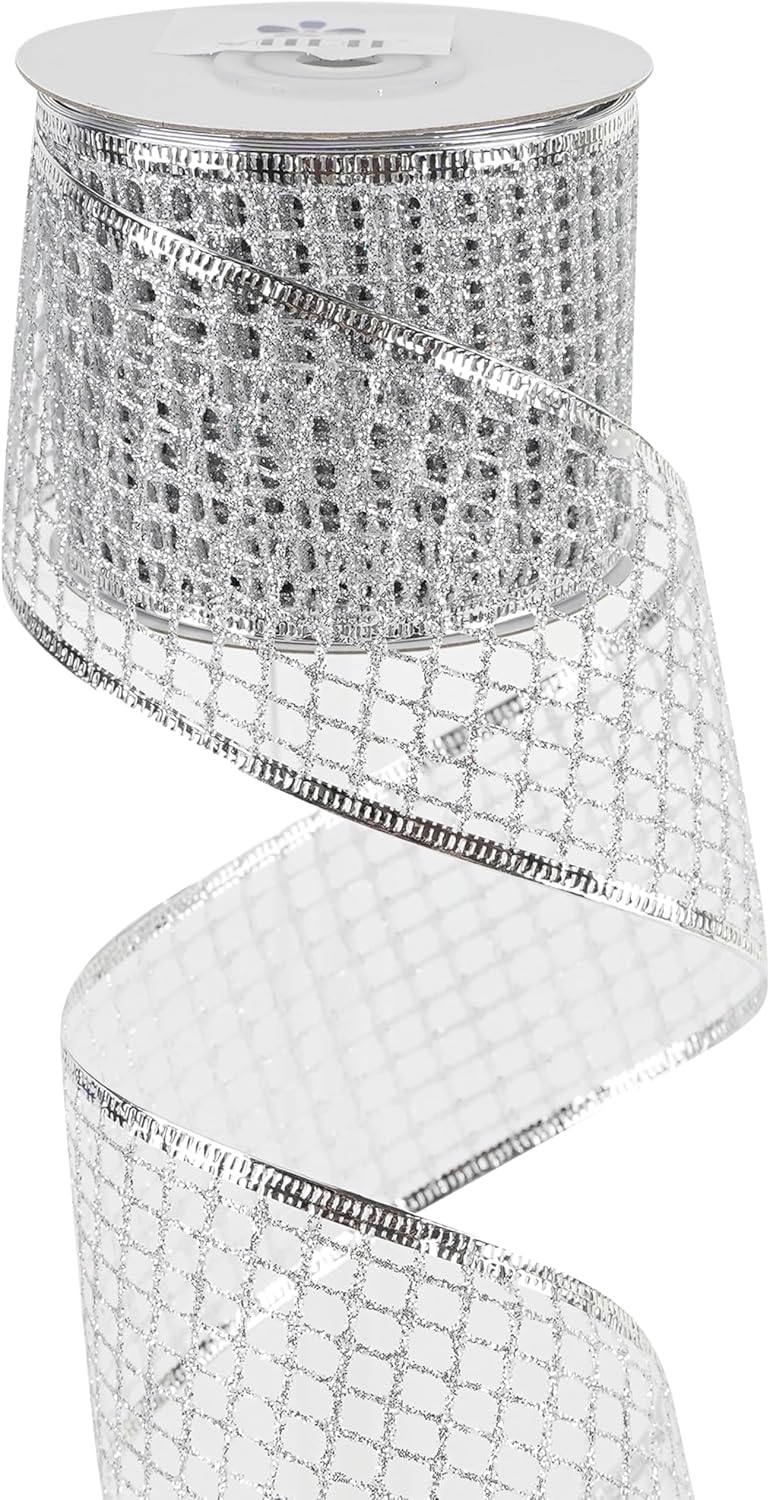 Amazon.com: MEEDEE Silver Netting Ribbon 2.5 Inch Sparkling Glamour ...