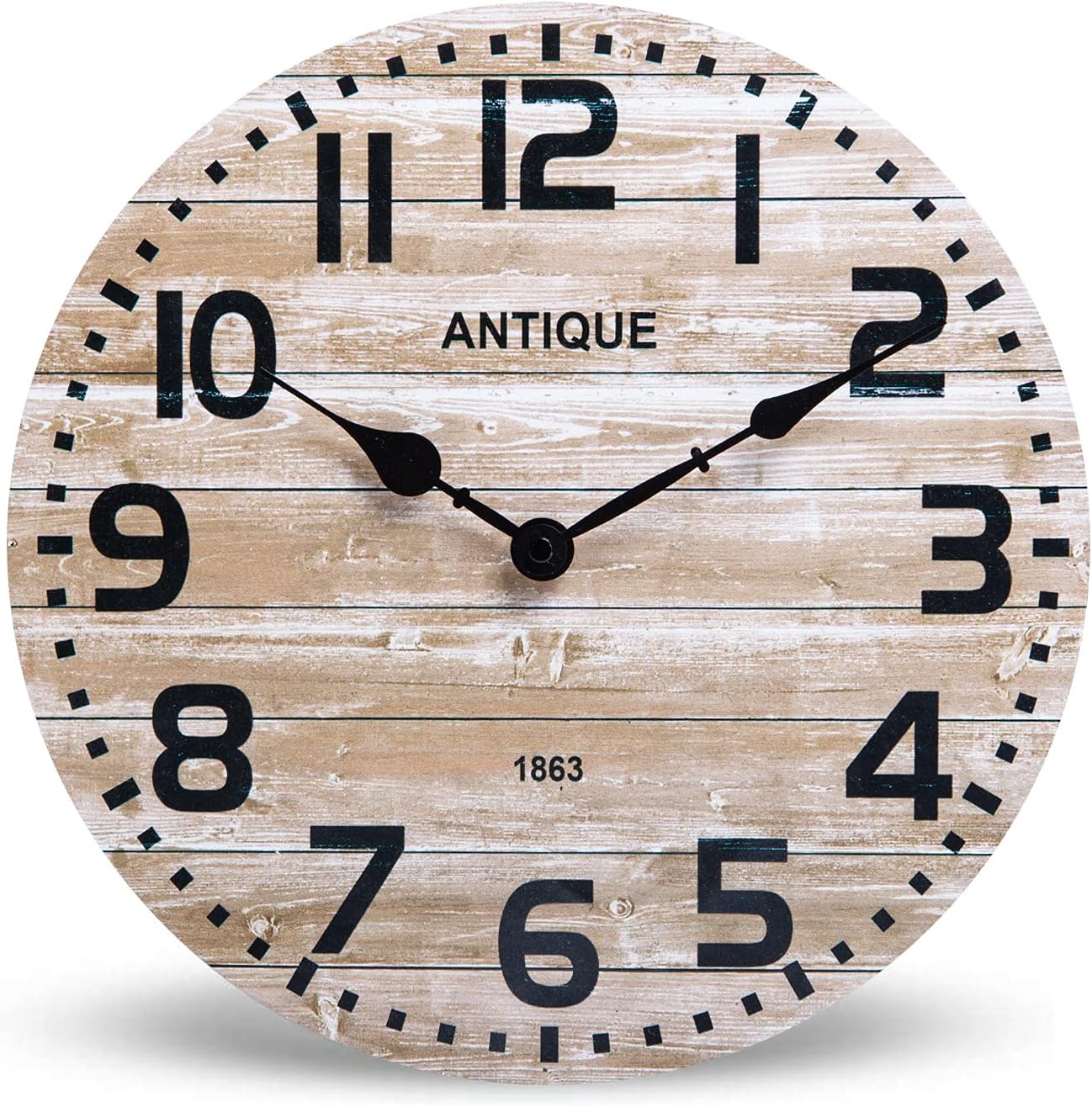 Amazon.com: Round Farmhouse Wall Clock - 13 Inch – Decorative Wood ...