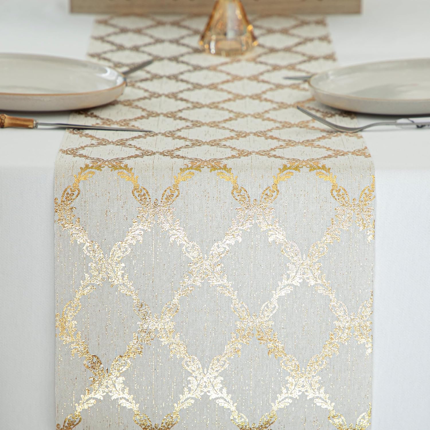 Yeahshion Runner da Tavolo Oro con Motivo a Tralci Metallici 28 cm x 15 ...