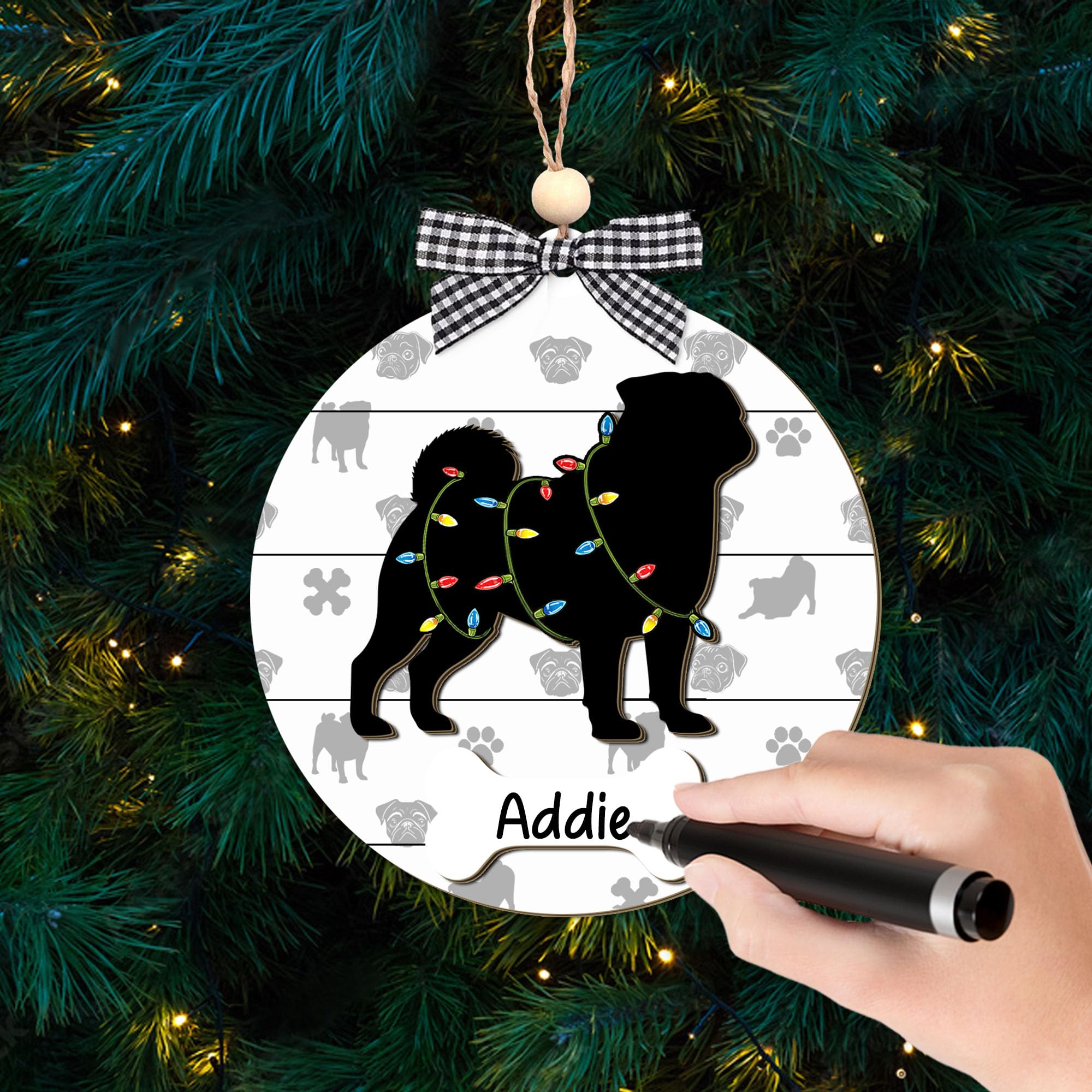 Amazon.com: Pug Christmas Ornament, Black Pug Christmas Ornament, Black ...