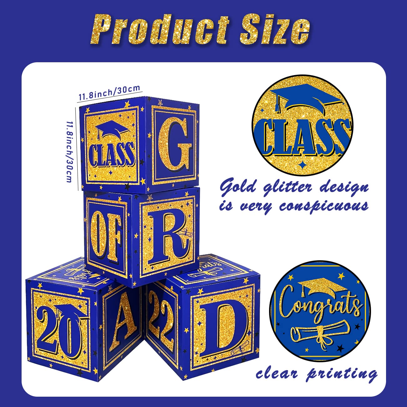 Buy Graduation Card Box Class of 2022- Set of 4 Royal Blue and Gold ...