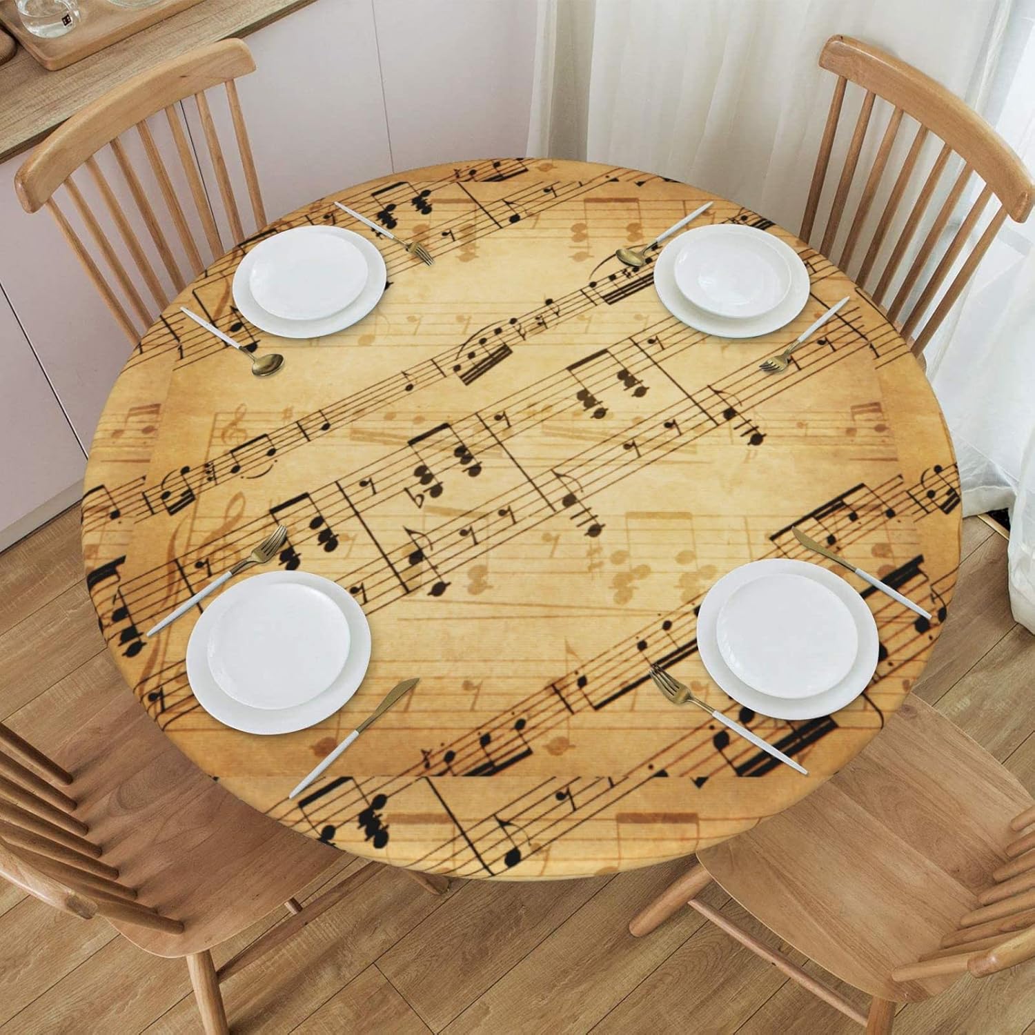Amazon.com: Famame Retro Piano Music Score Fitted Round Tablecloth ...
