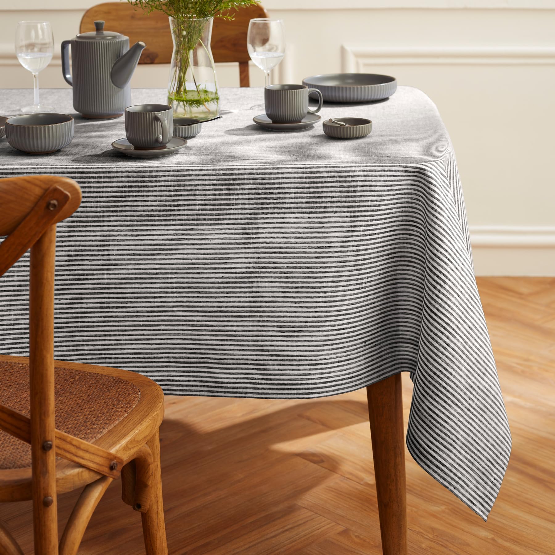 Amazon.com: Solino Home Stripe Linen Tablecloth 90" L x 60" W Inch ...
