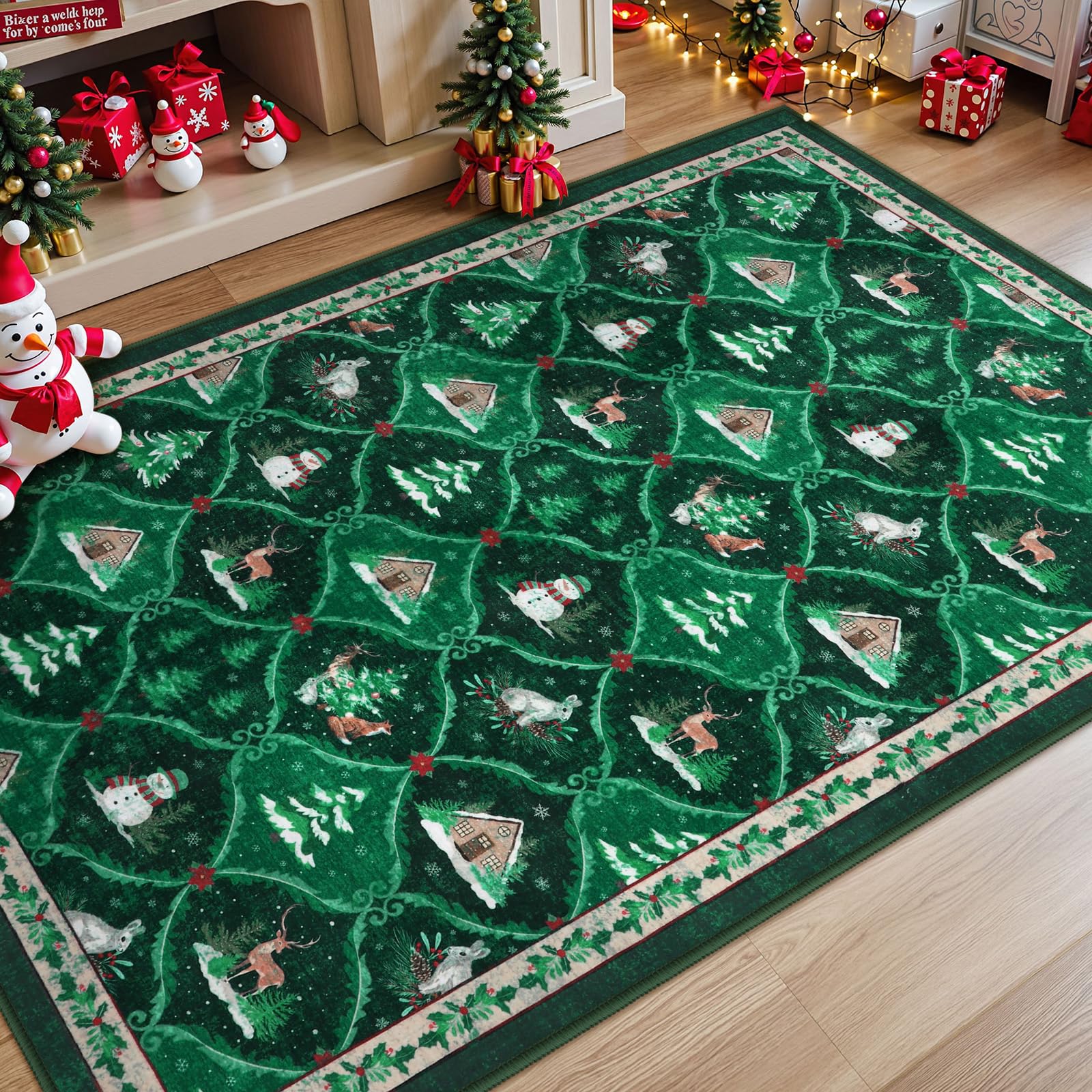 Amazon.com: Sivilife 3x5 Christmas Rugs for Bedroom, Green Washable ...
