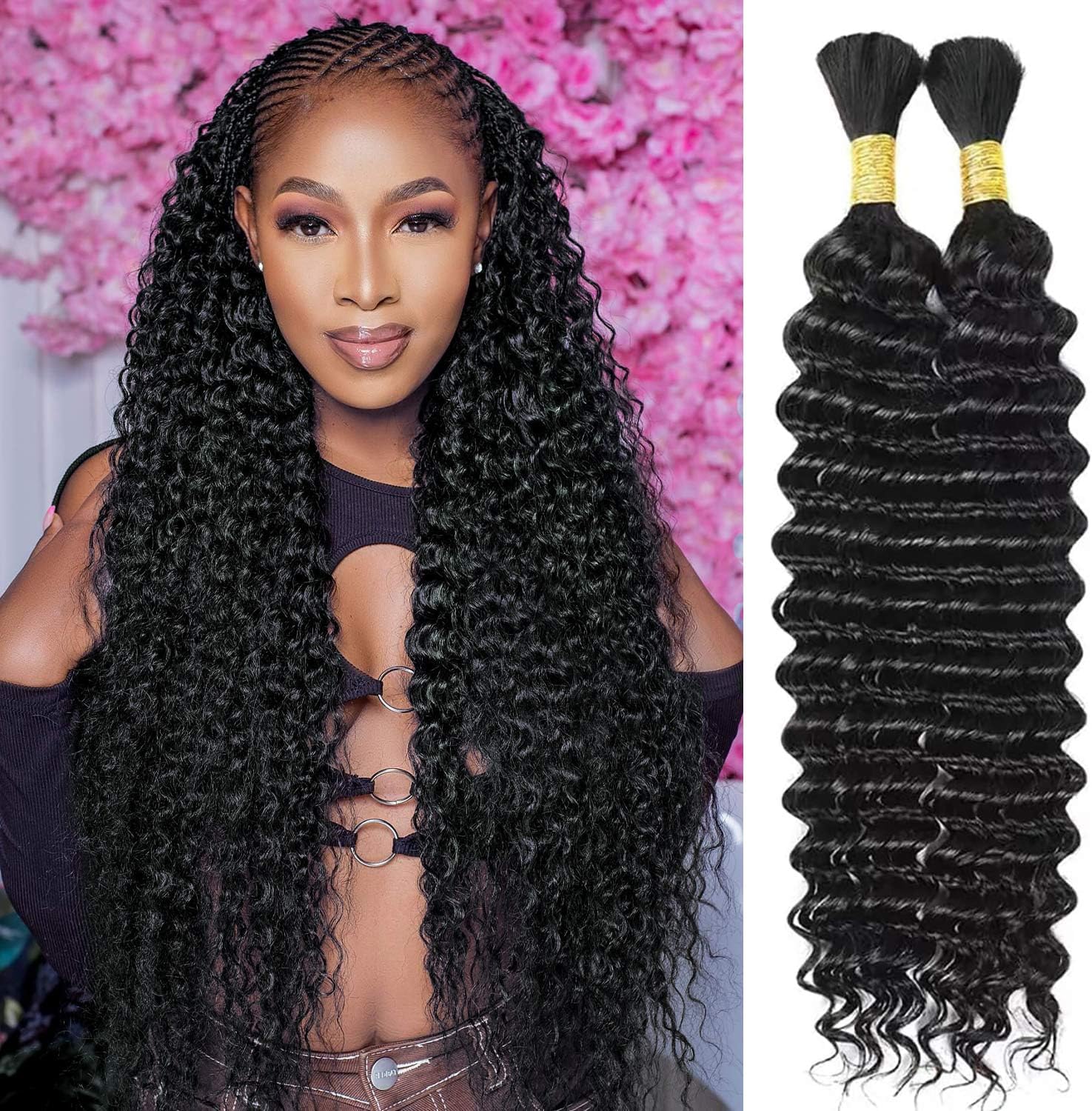 Amazon.com : Human Braiding Hair Deep Wave Bulk Human Hair for Braiding ...