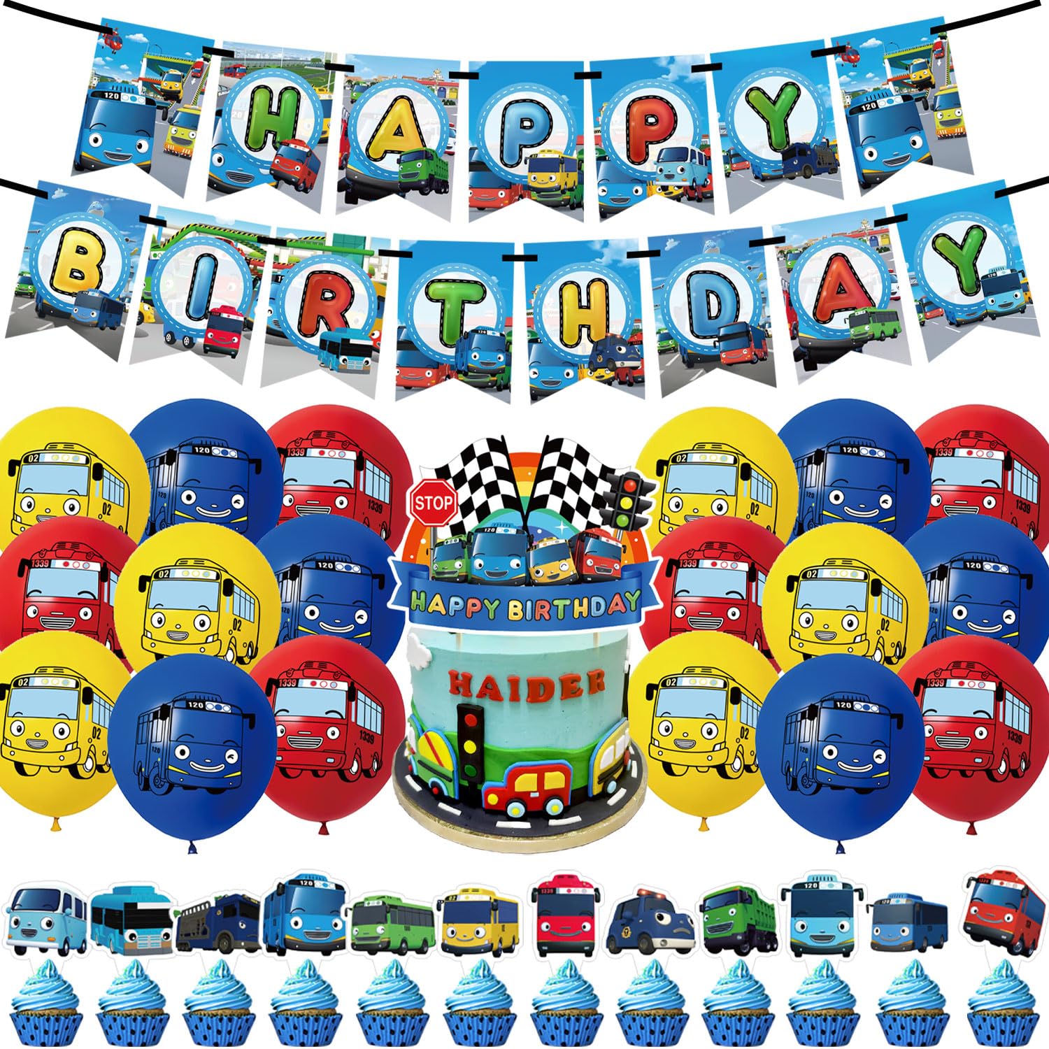 Buy Tayo The Little Bus Party Supplies, Cartoon Bus Theme Birthday ...