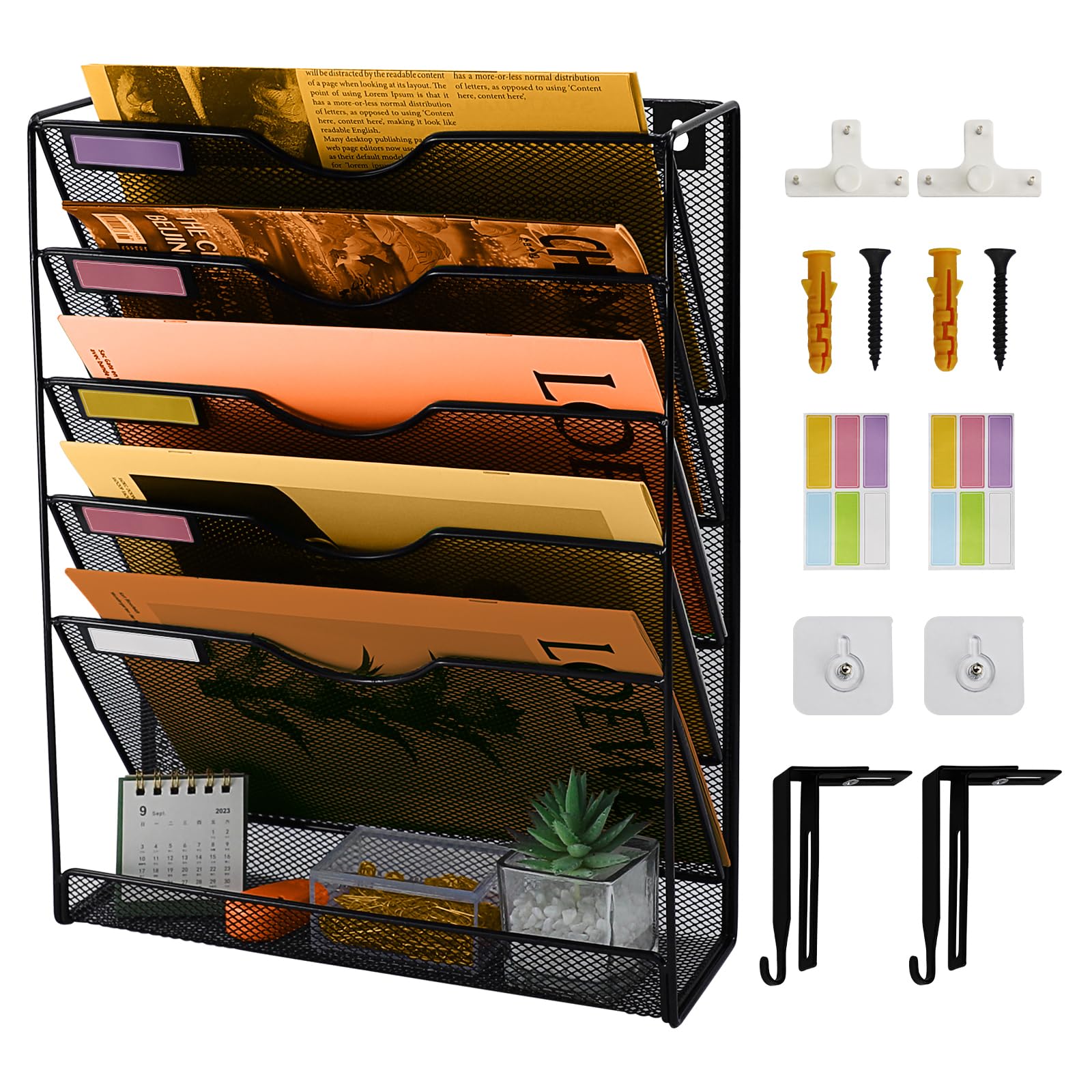Amazon.com : PLSOPPKG 6 Tier Mesh Hanging File Organizer Vertical Wall ...