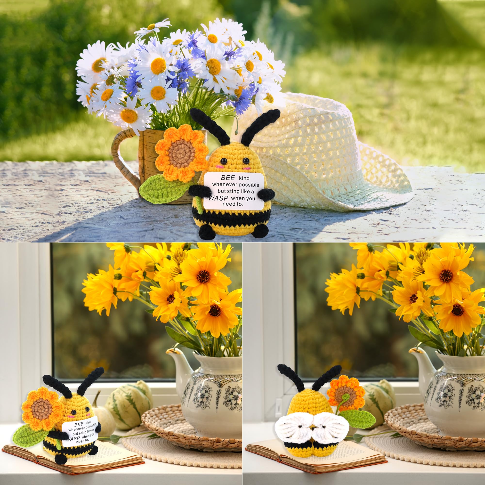 Positive Gifts Mini Funny Positive Bee, Mini Crochet Bee With Positive ...