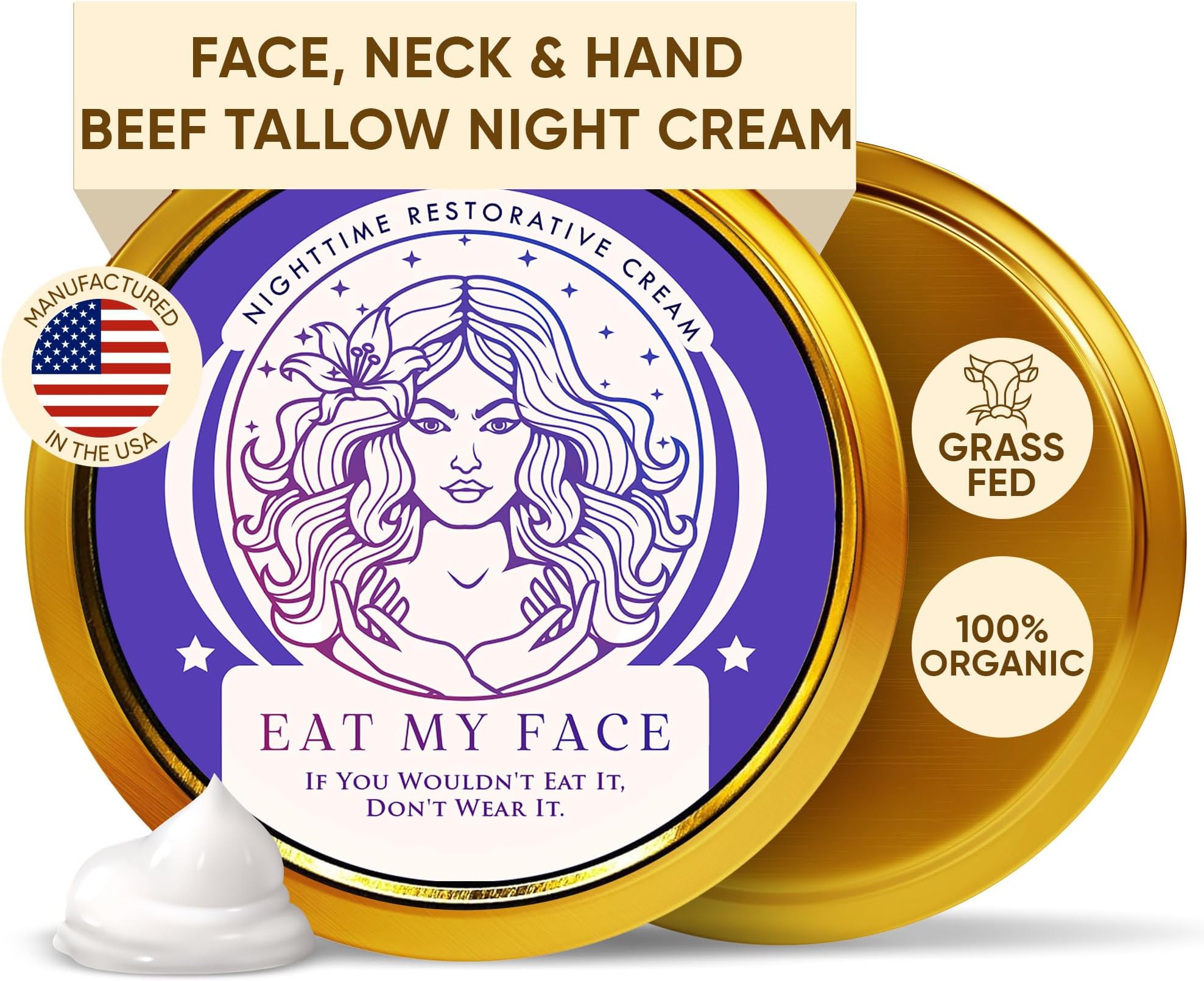 Amazon.com: Eat My Face Grass Fed Tallow Nighttime Restorative Face ...