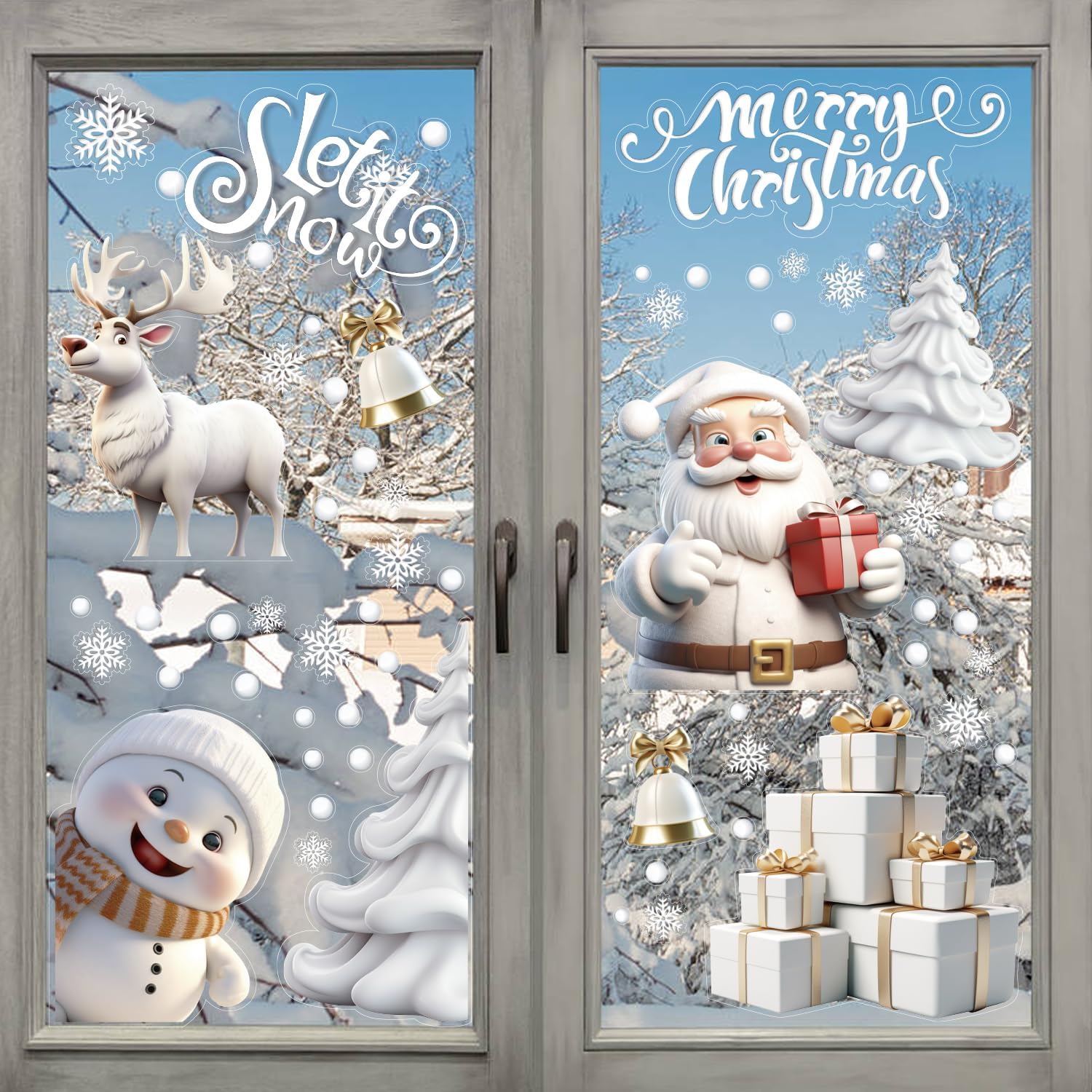 VEYLIN 48 Snowflake Window Clings Christmas Snow Flakes Stickers ...