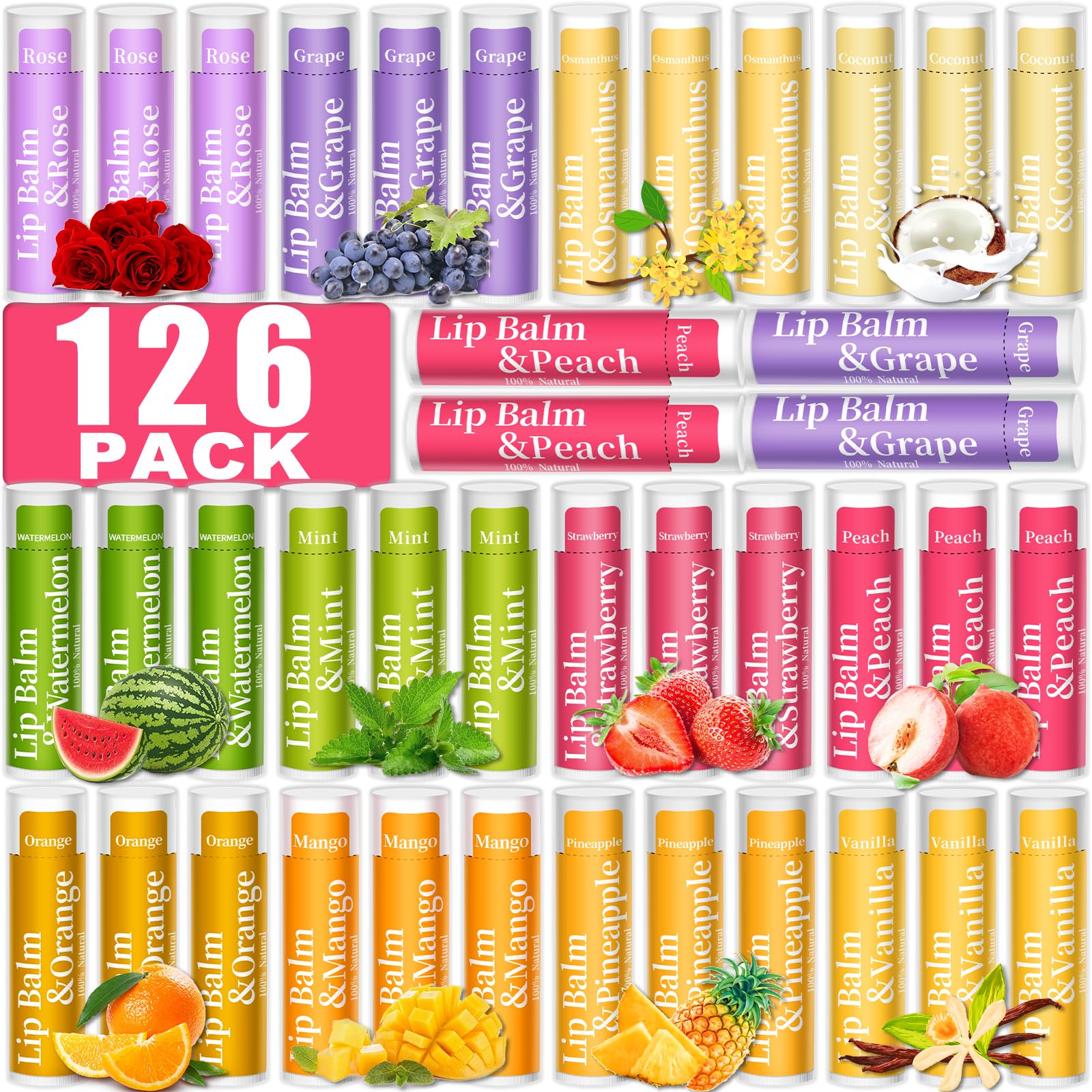 Amazon.com : RBUGR 126 Pcs Lip Balm Bulk, 12 Flavored Pack of Lip Balms ...