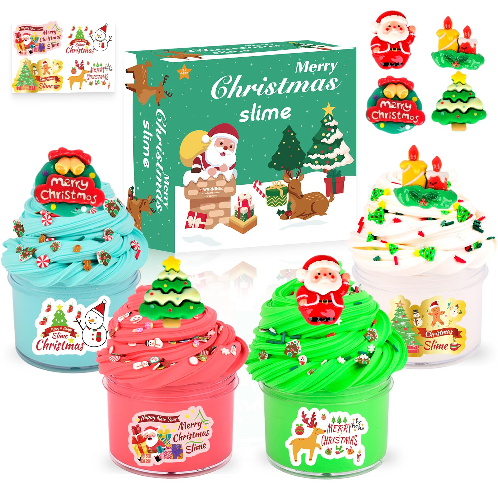 Amazon.com: Jigejunfa Christmas Butter Slime Kit 4 Pack, Santa Claus ...