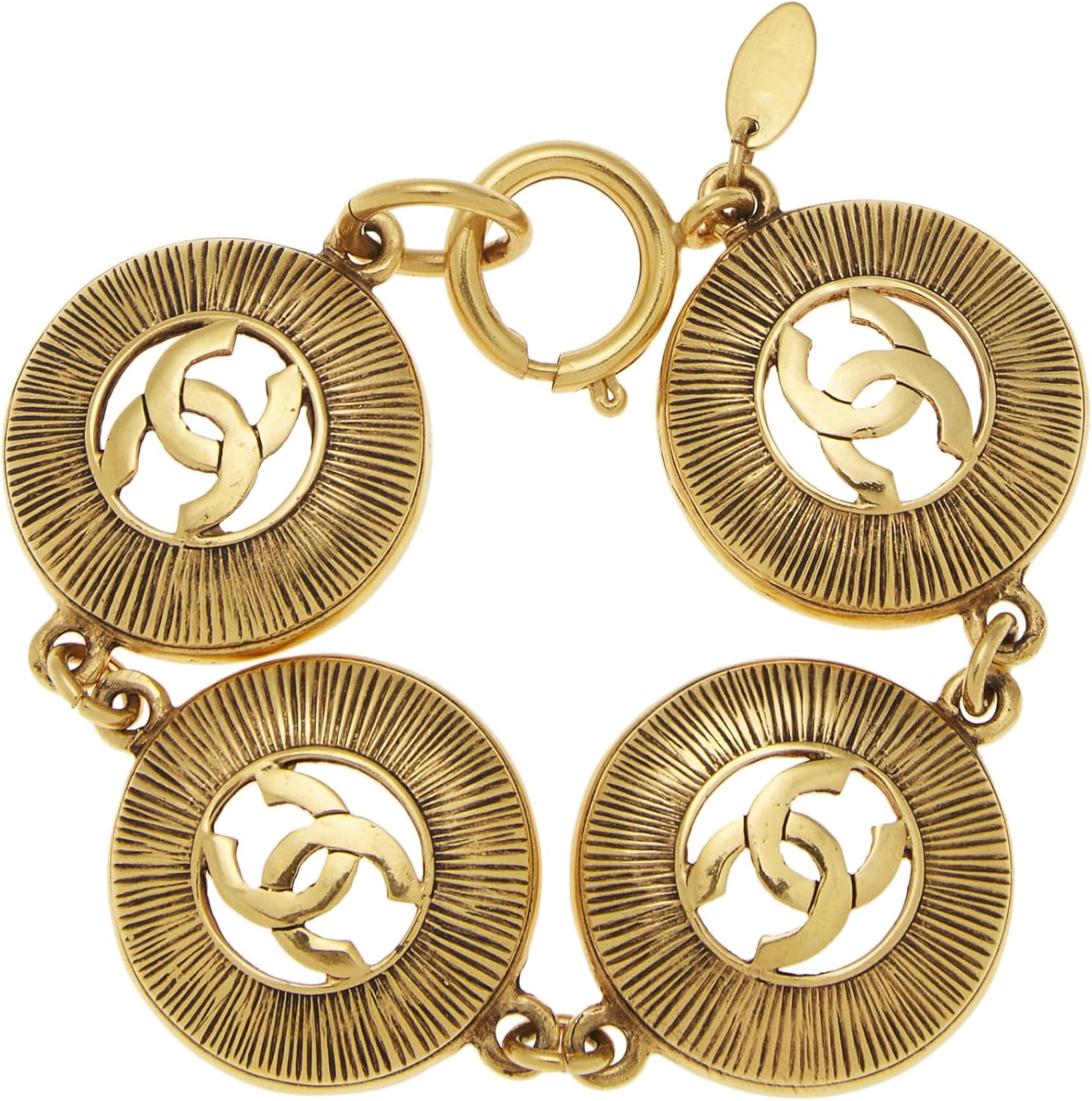 Amazon.com: Chanel, Pre-Loved Gold 'CC' Sunburst Bracelet, Gold ...