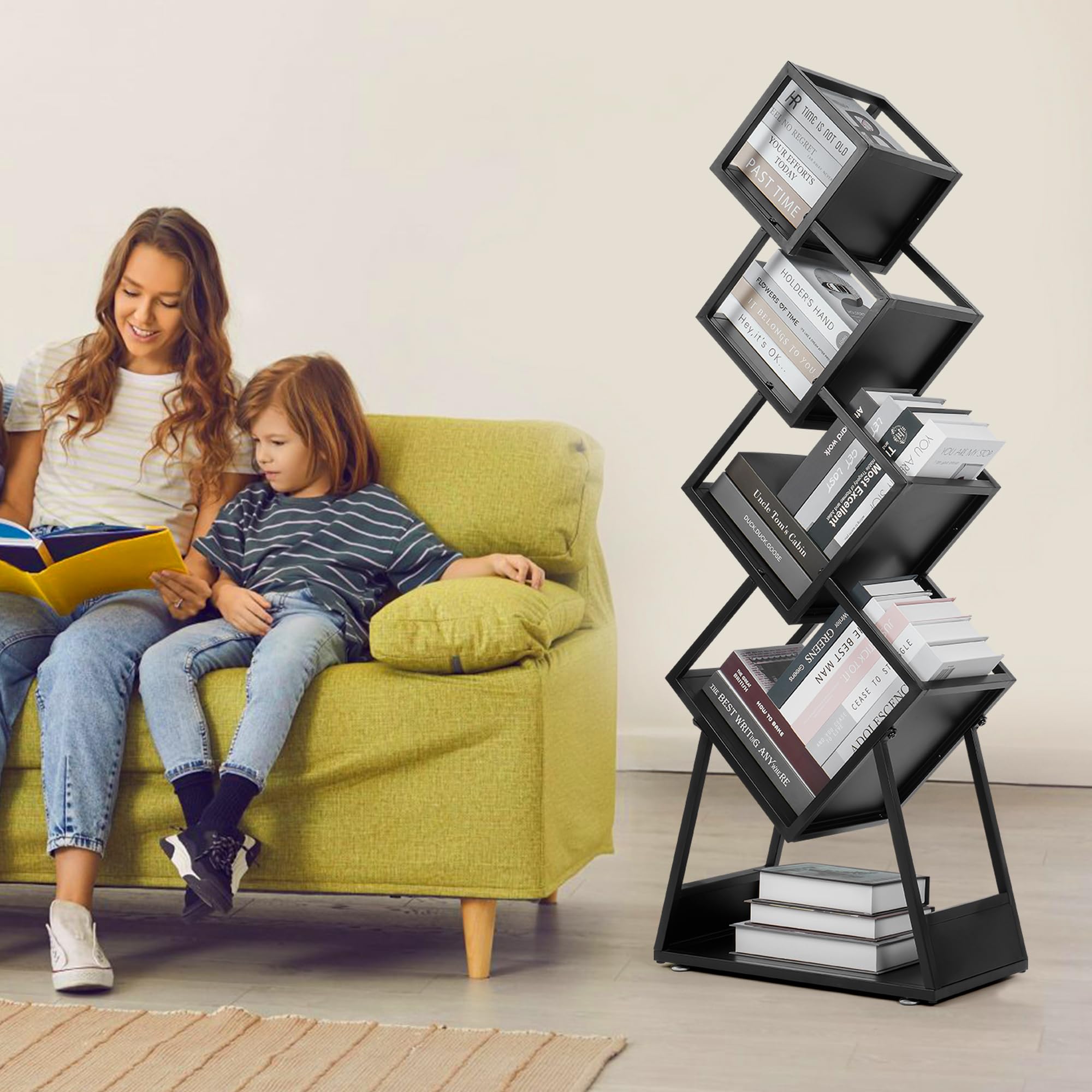 uyoyous 5 Tiers Bookshelves Industrial Corner Bookshelf 134 x 50 x 27 cm Bookcase Ladder Shelf ...