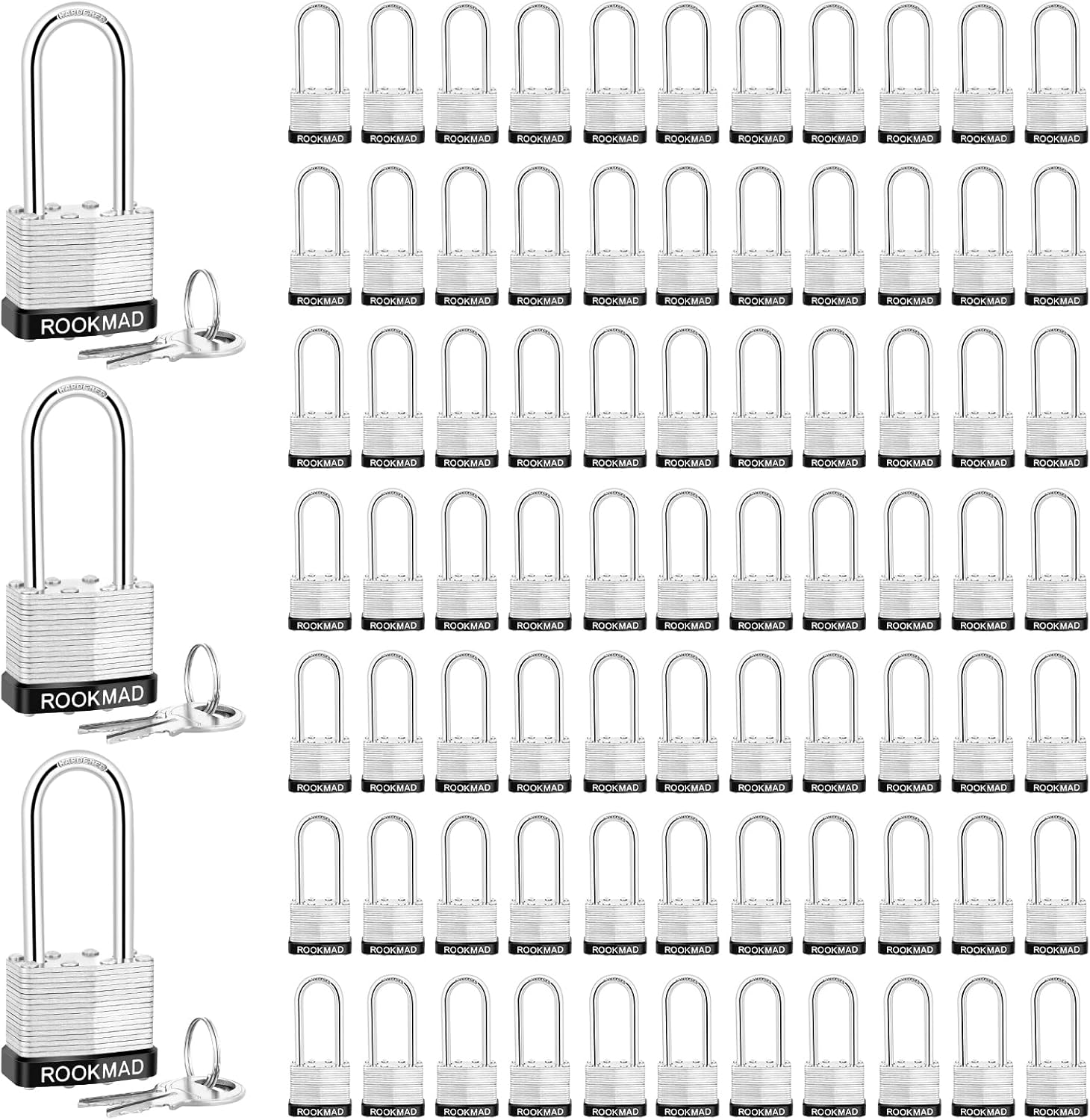 RookMad Keyed Padlocks, Laminated Steel Padlock, Keyed Alike Locks with ...
