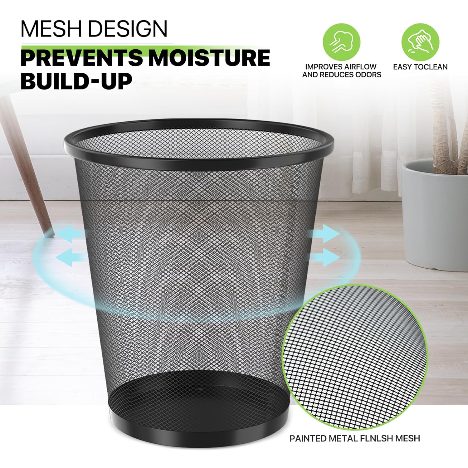 Magshion Cubo de basura redondo pequeño de malla de alambre de 5 galones para cesta de basura de ...