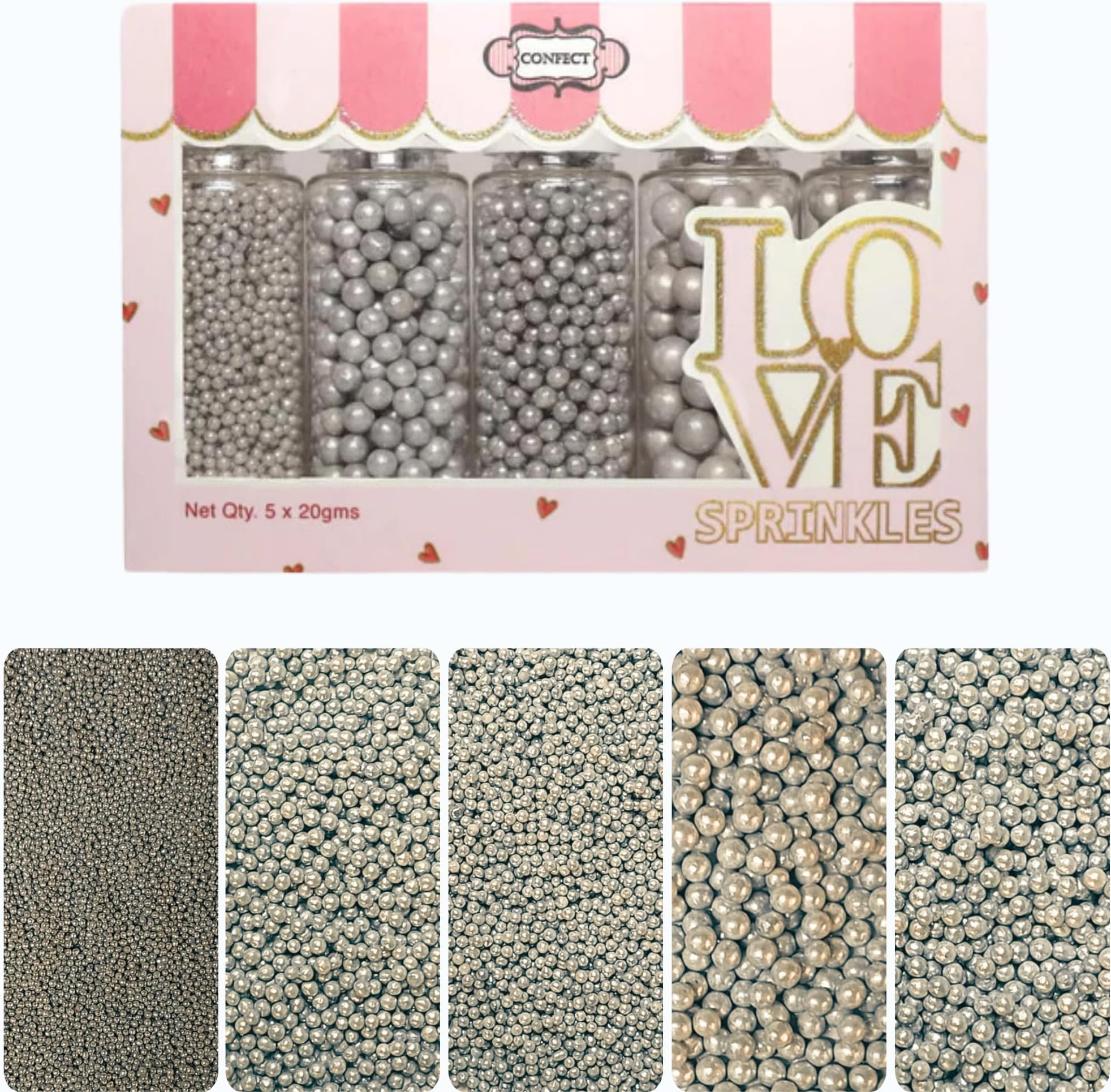 Amazon.com : Confect Pearl Sprinkles | Assorted pack of 5 Shimmering ...