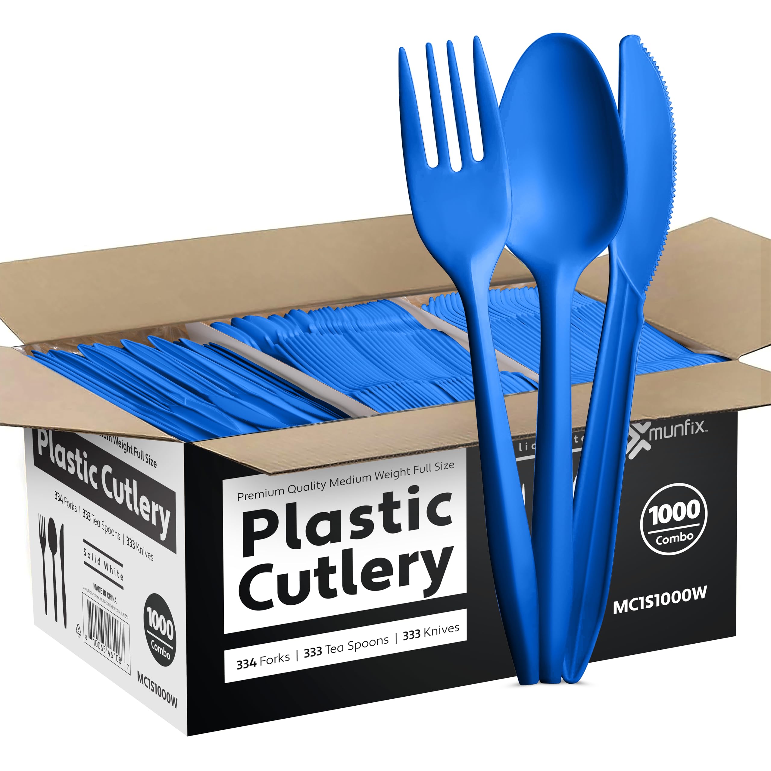 Amazon.com: 1000 Count Blue Silverware Set, 334 Plastic Forks, 333 ...