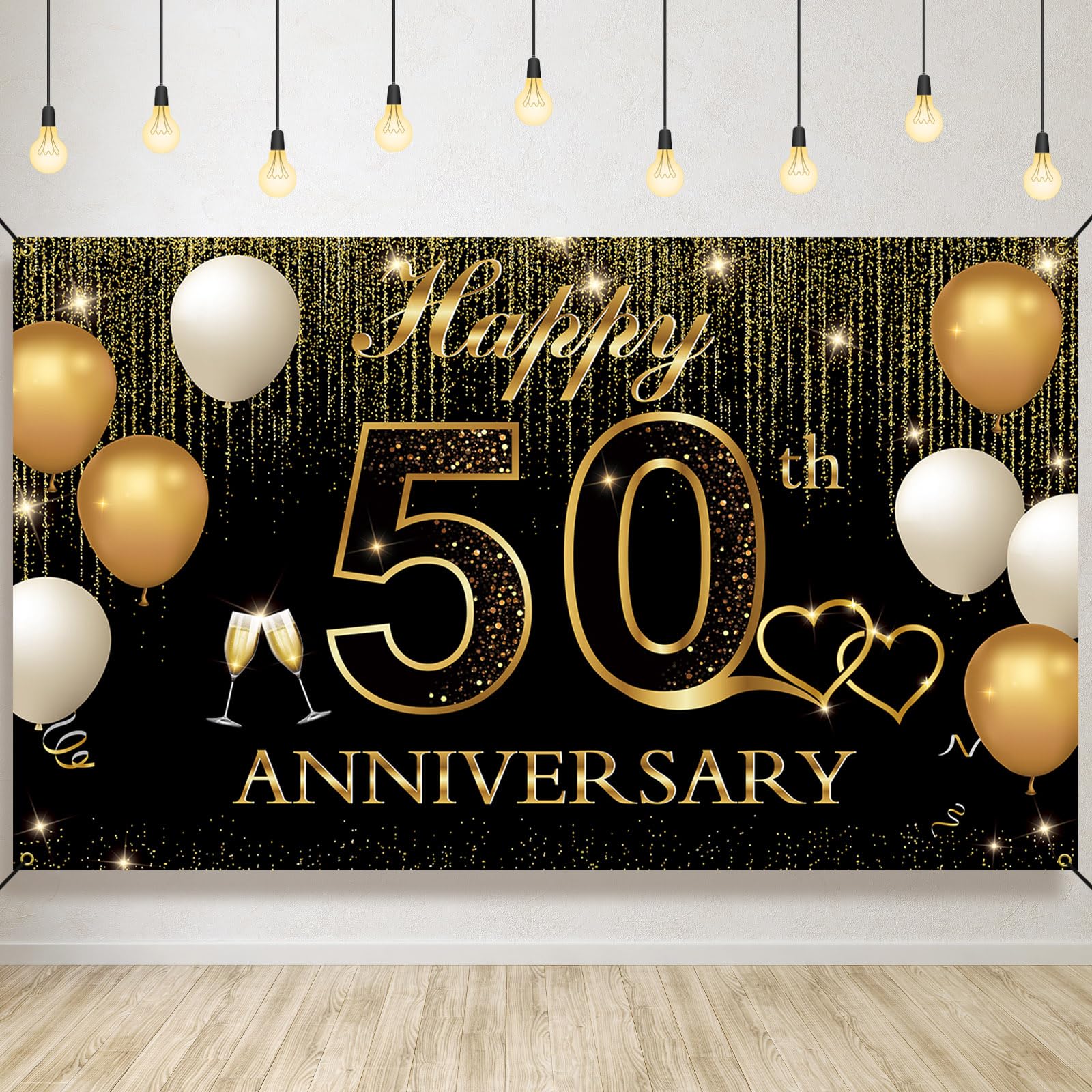 Amazon.com : HTDZZI Golden 50th Wedding Anniversary Decorations, Happy ...