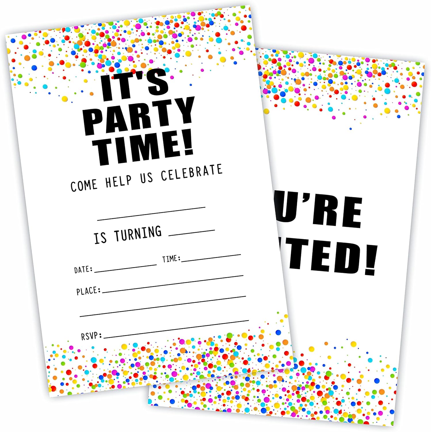 Amazon.com : It's Party Time! Birthday Invitations Colorful Dots Invite ...