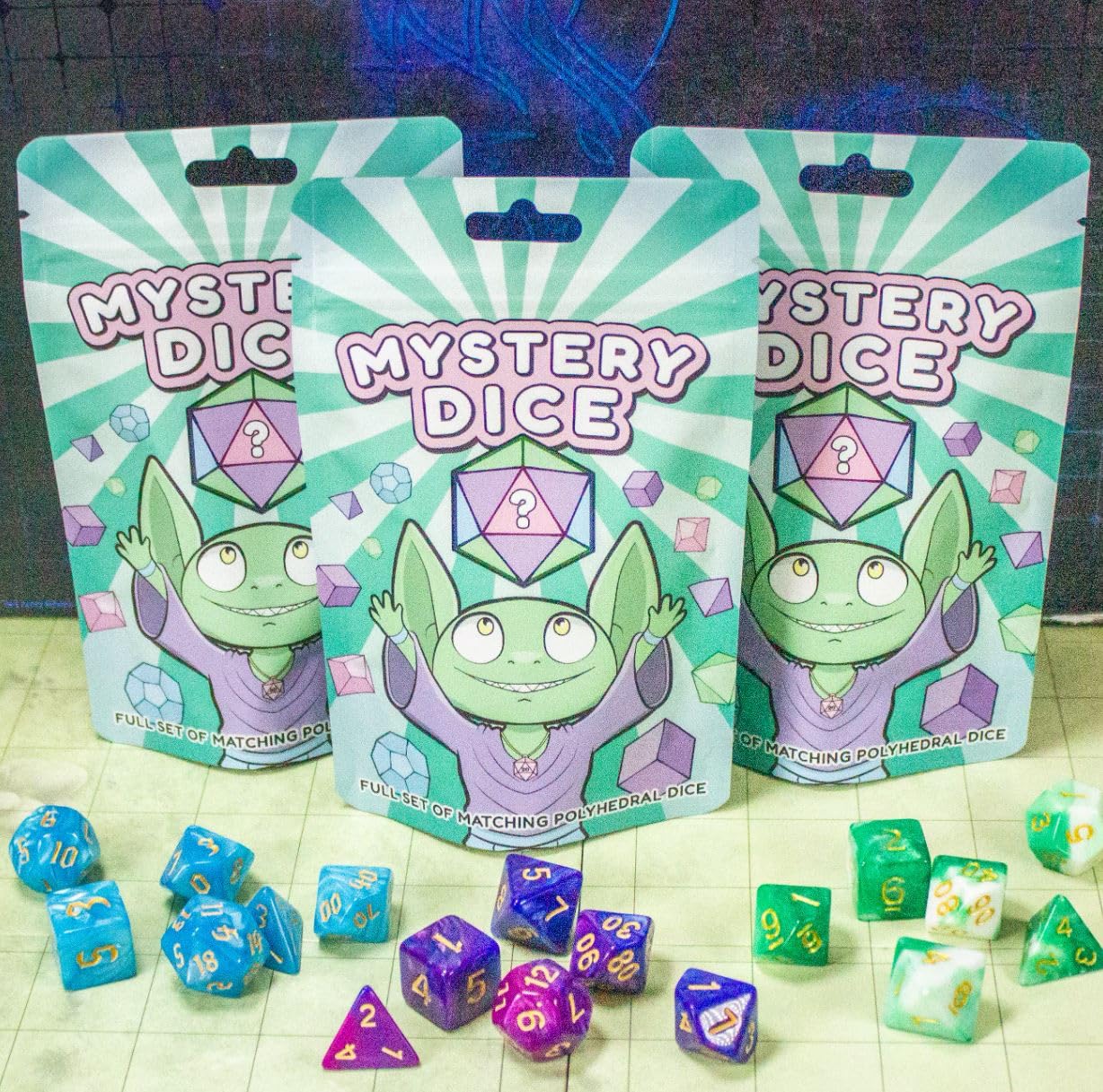 Mystery Dice Goblin - Mystery DnD Dice Set, over 150 unique sets! 7PC Polyhederal Dice Set ...