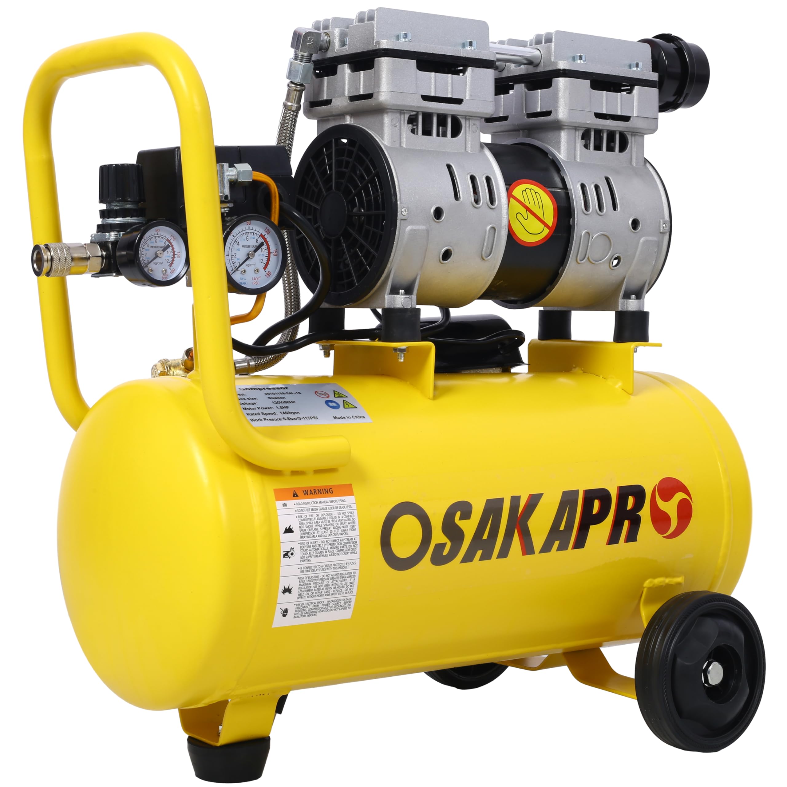 Amazon.com: Ultra Quiet 8 Gallon Air Compressor with Wheels, Oil-Free ...