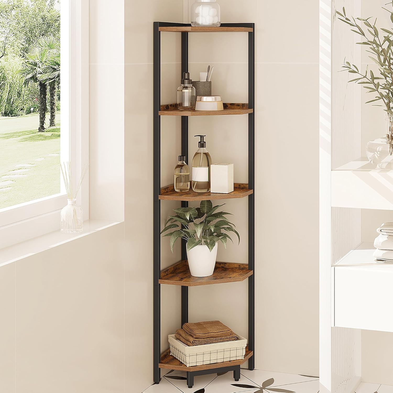 Hzuaneri Corner Shelf Stand, Corner Bookshelf, Storage Standing Shelf ...