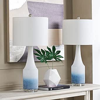 Maxax Modern Blue Glass Table Lamps 28.5" Tall Set of 2, 3 Way Dimmable ...