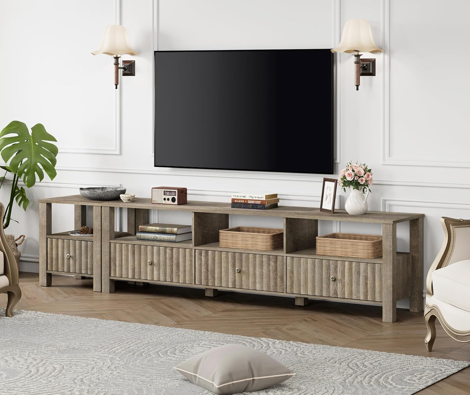 Amazon.com: WAMPAT Modern TV Stand for TVs Up to 85 Inch, Vintage Grey ...