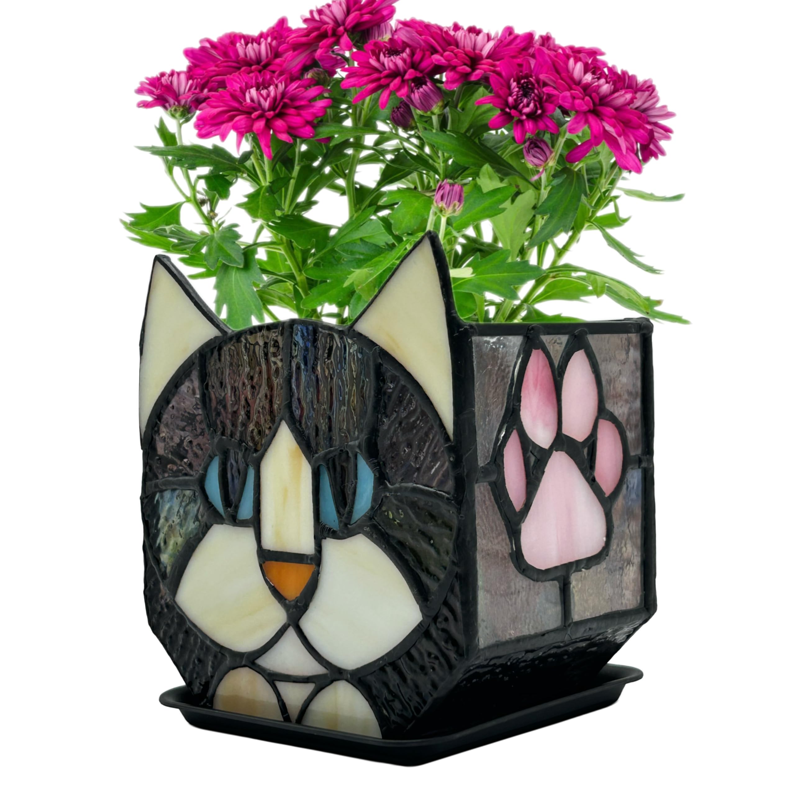 Amazon.com : Entlityful Stained Glass Black Cat Flower Pot,Succulent ...