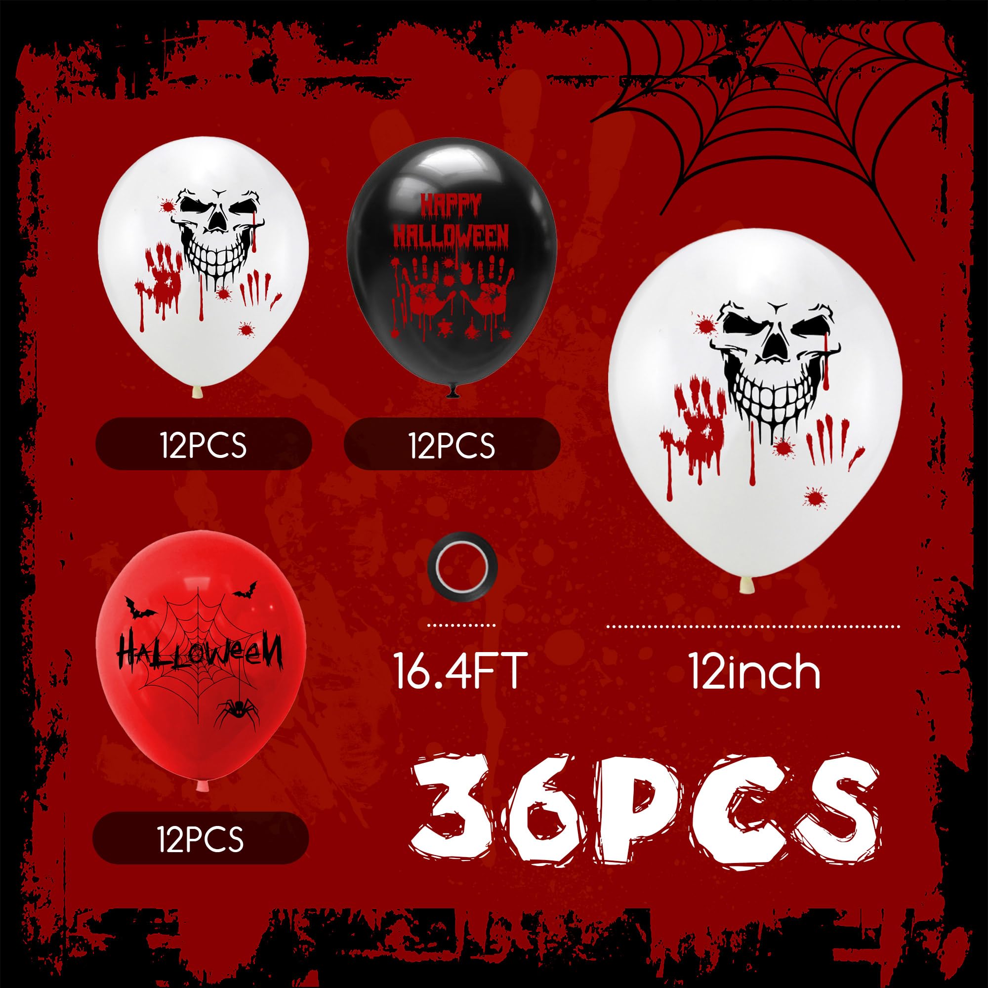 Snapklik.com : 36PCS Halloween Scary Balloons,12 Inch White Red And ...