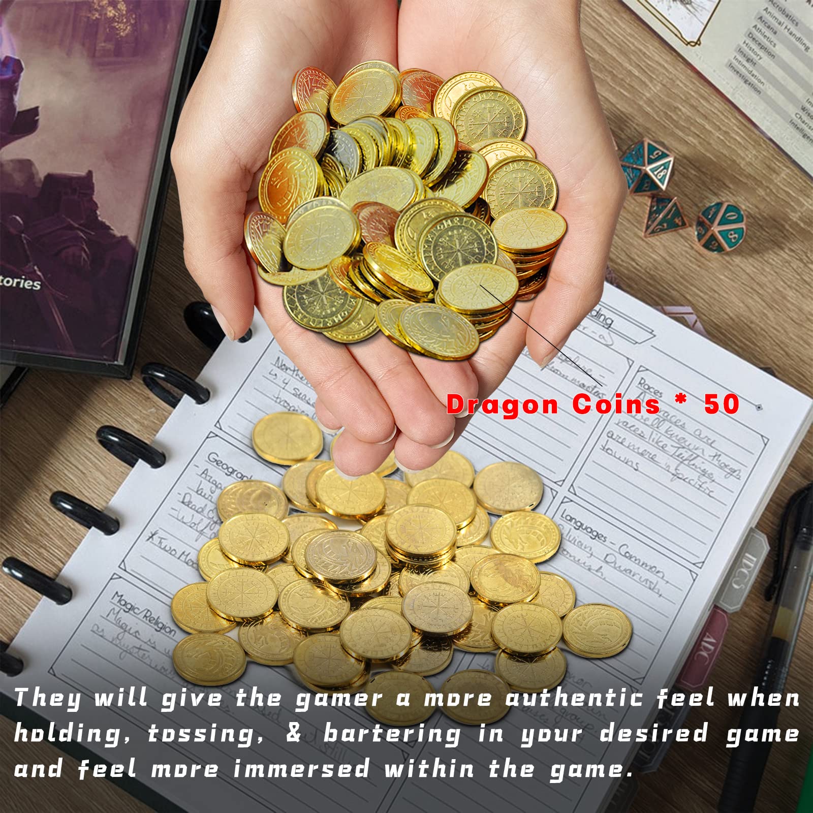 Buy DND Fantasy Coins 50 Antique Gold Metal Treasure Tokens with ...