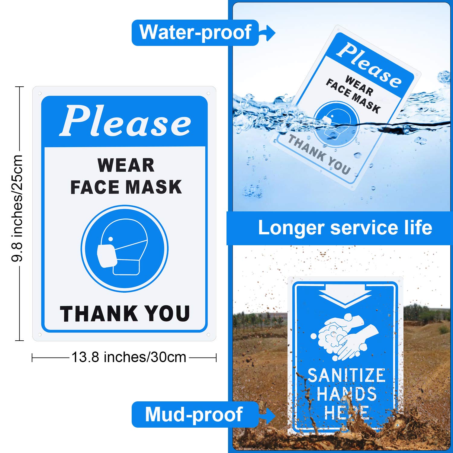 Buy 2 Pieces Sanitize Hands Here Sign and Face Covering Sign, Warning ...