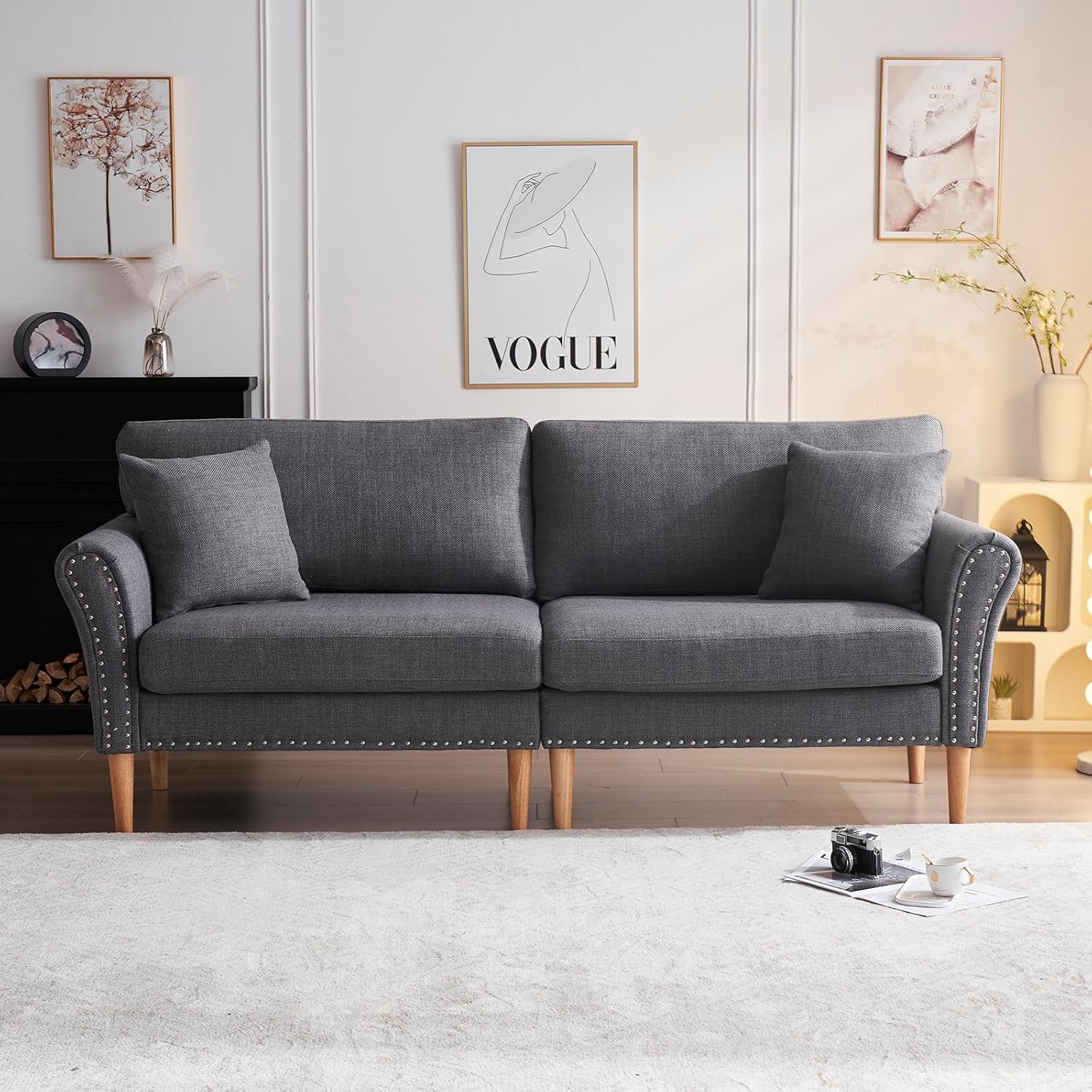 Amazon.com: Lunanniu 83.5" Sofa Burlap 2 Seat Couch for Living Room ...