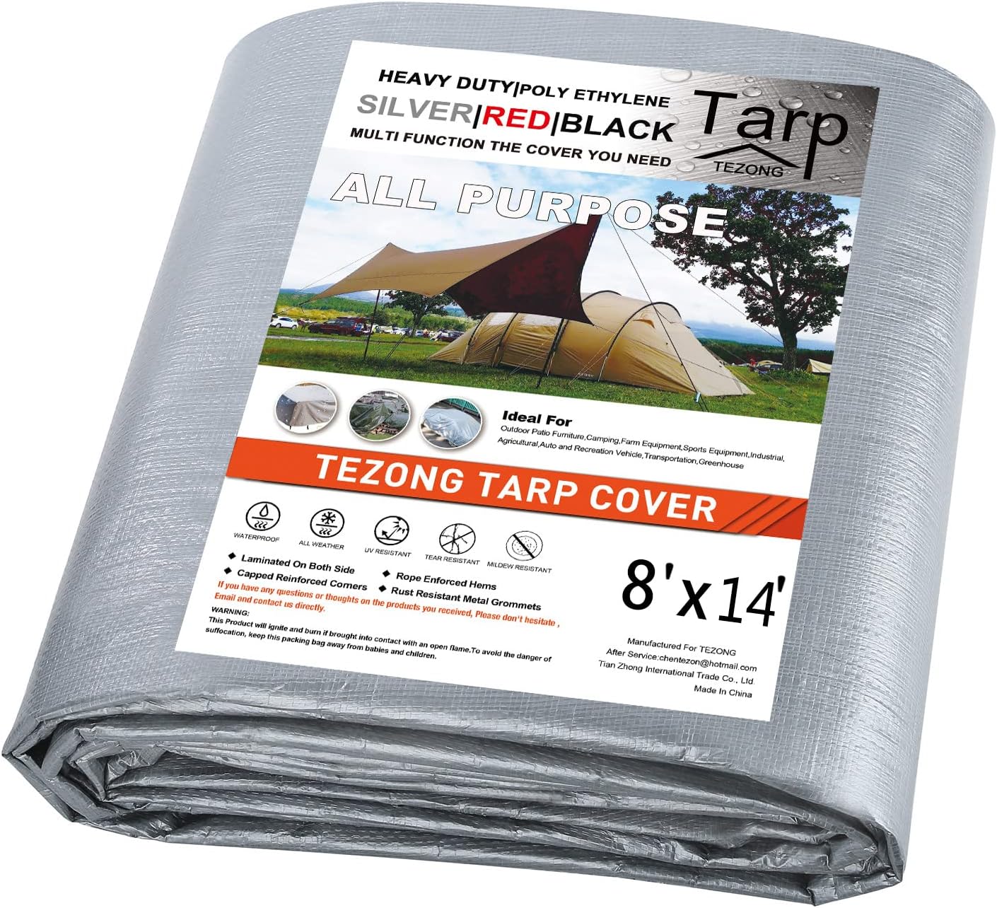 Tarps Heavy Duty Waterproof 8x14ft,Silver Plastic Tarps Large ...