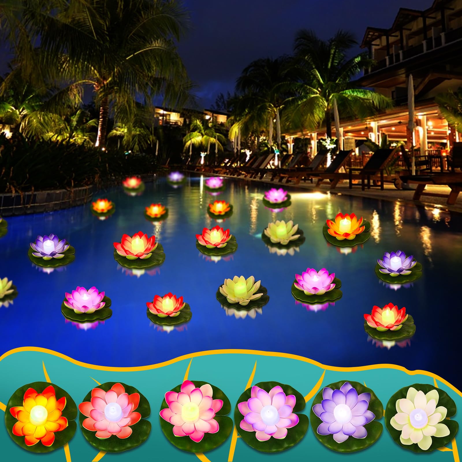 Amazon.com : Sublaga 18 Pcs Floating Pool Lights Lotus Floating ...
