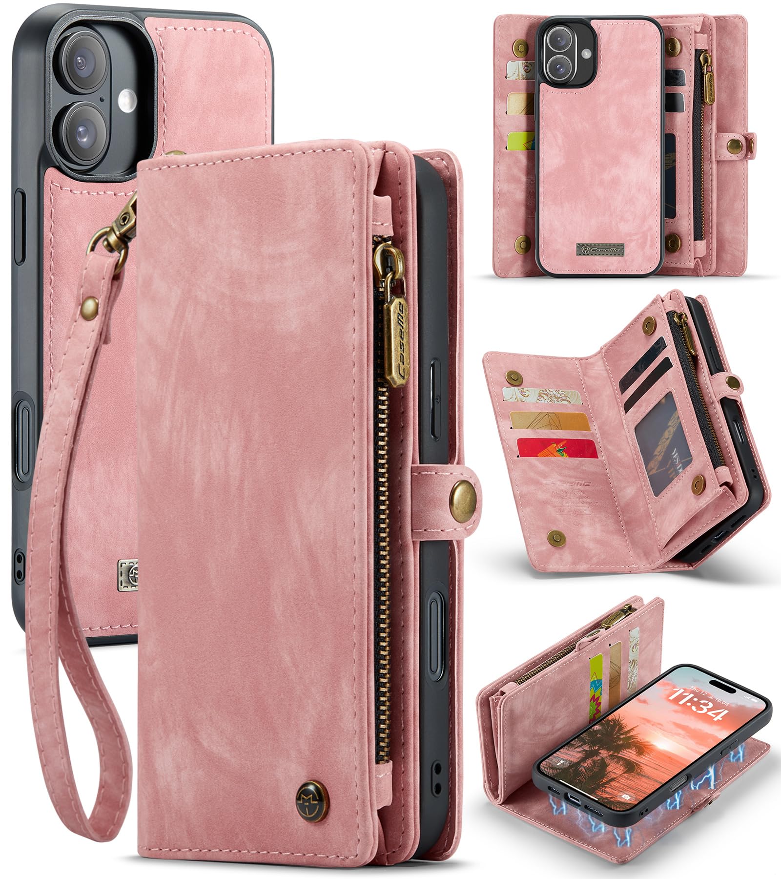 Amazon.com: Kowauri Wallet Case for iPhone 16 Plus, Zipper Purse Folio Leather Wallet with Card ...