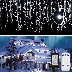 Icicle Lights Outdoor, 40Ft White Christmas Lights with 81 Drops and ...