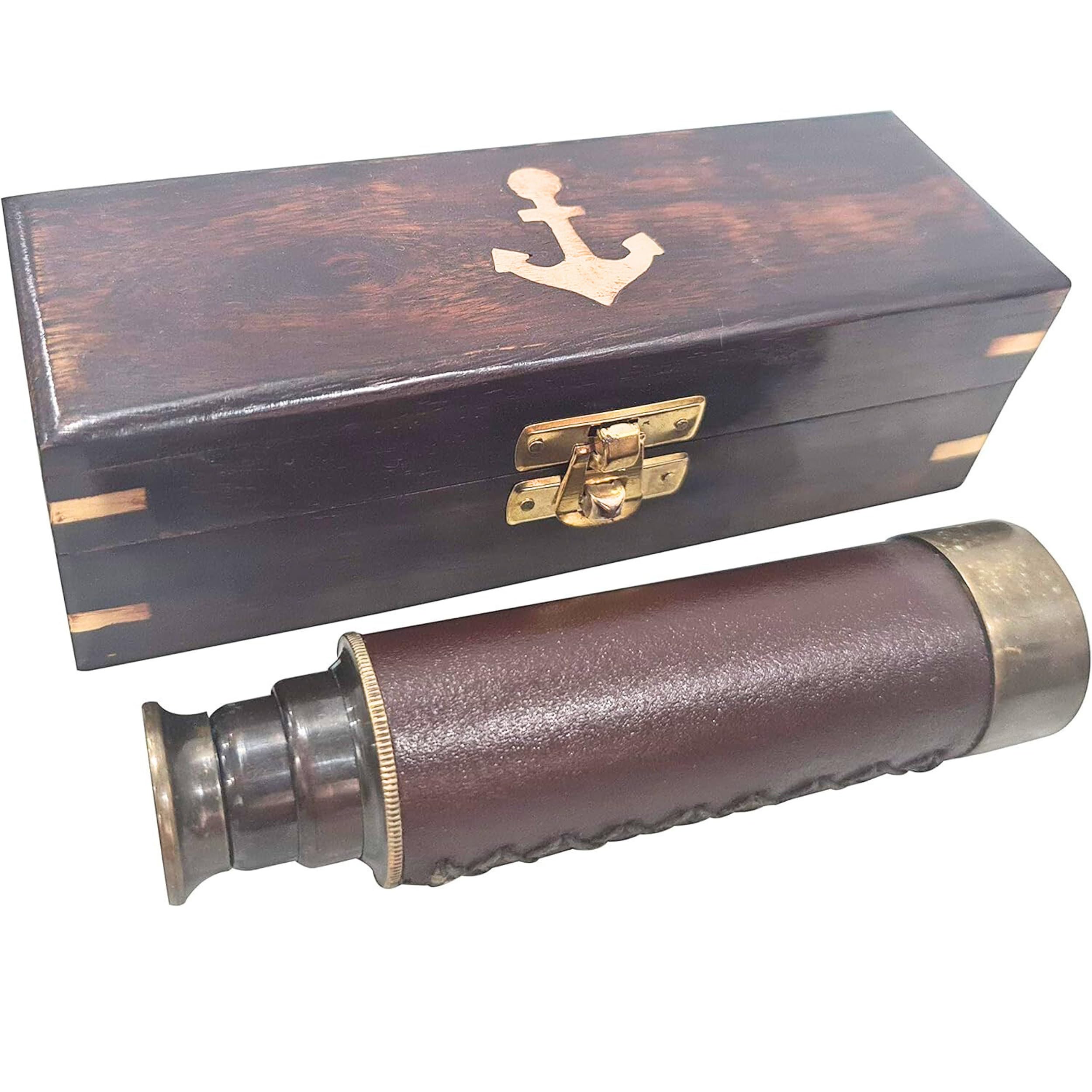 Leather And Wood Telescope Gift Vintage Brass Sailor Telescope – 15x ...