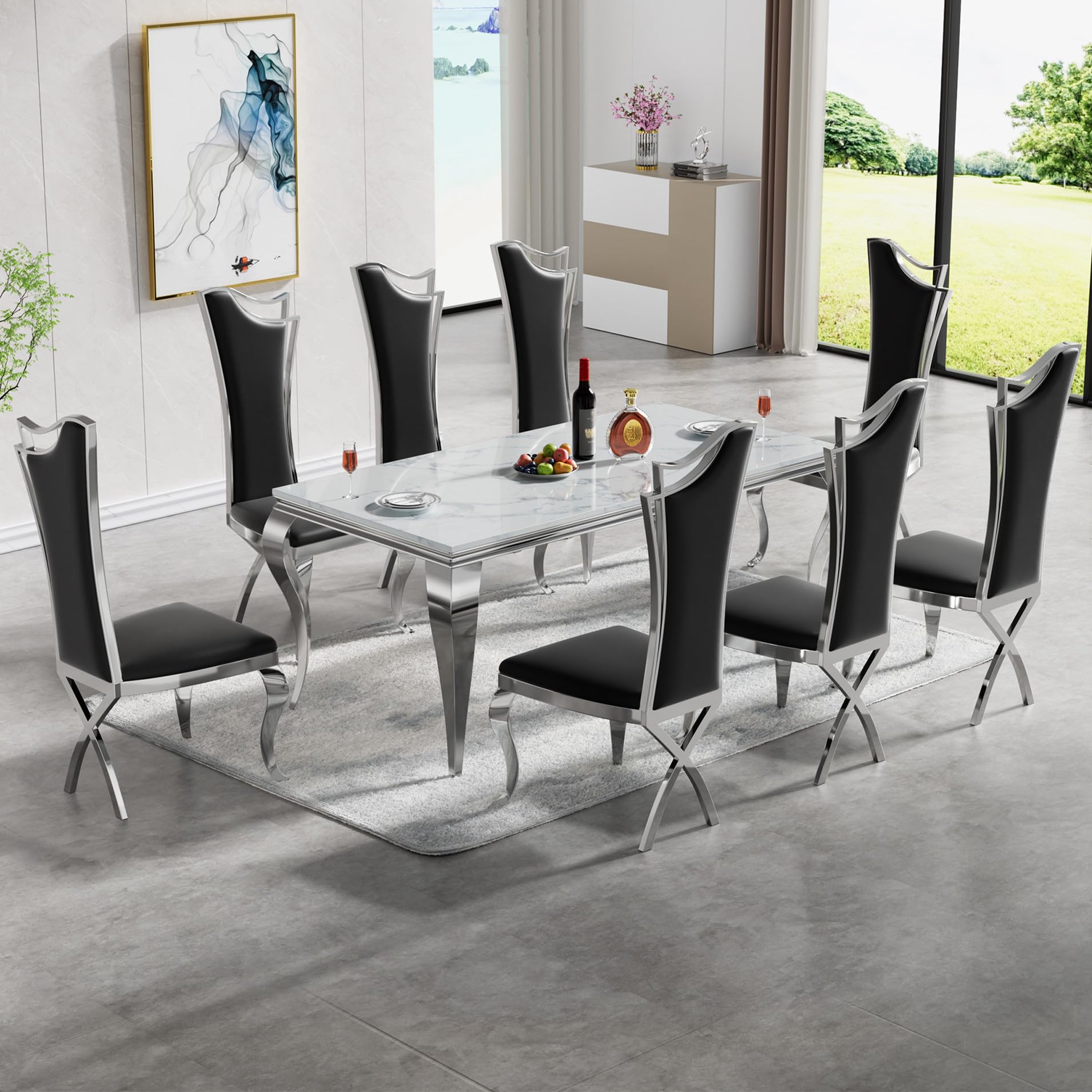 Amazon.com - 9-Piece Faux Marble Kitchen and Dining Room Table Set for ...