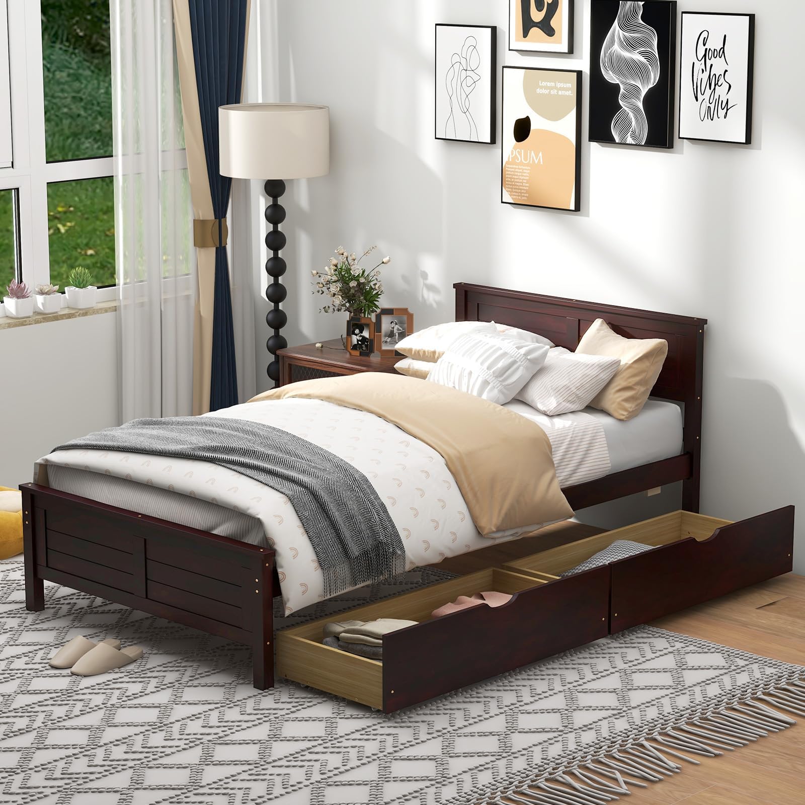 Amazon.com: GOFLAME Twin Size Bed Frame with 2 Drawers, Platform Bed ...