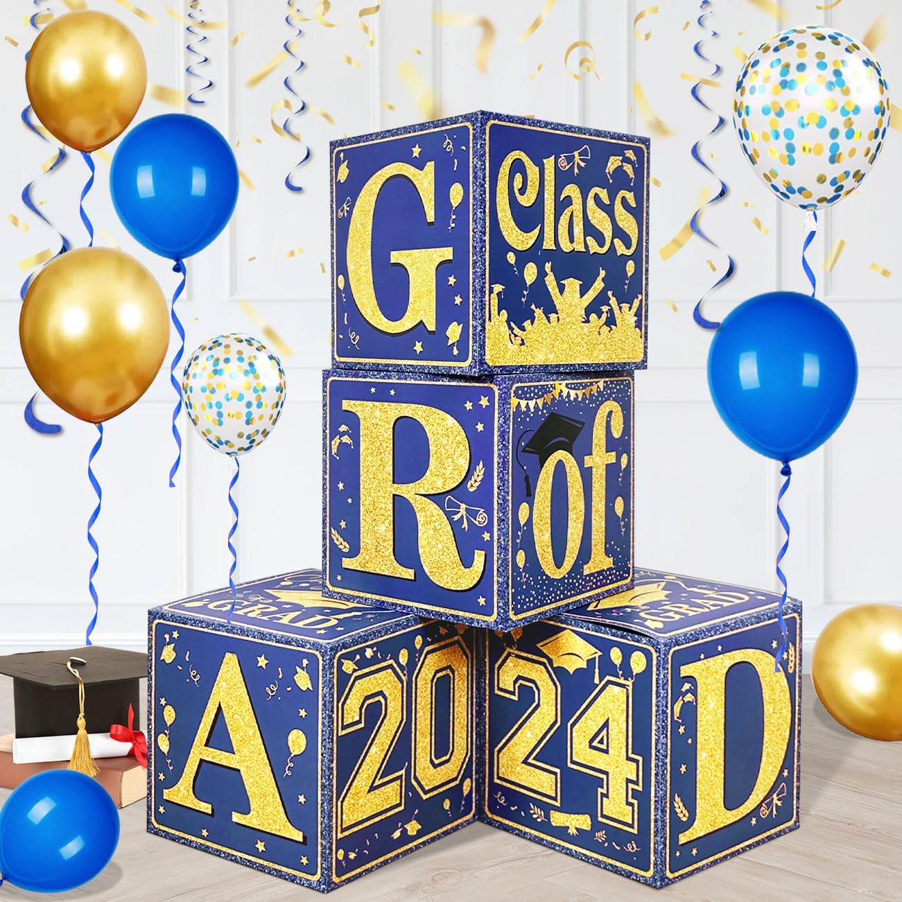Amazon.com: PATIAI Graduation Party Decorations 2024, 4Pcs Royal Blue ...