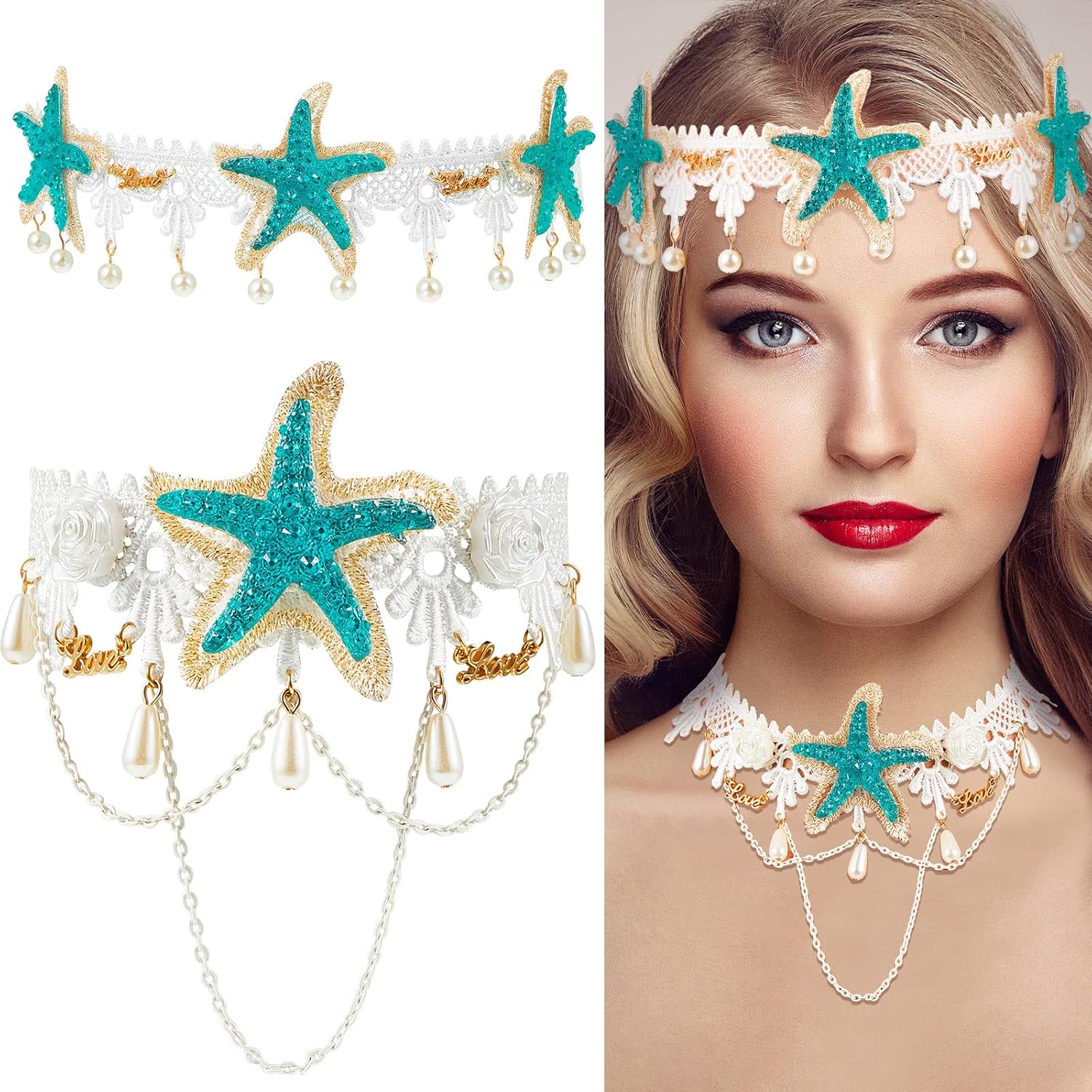 Amazon.com: MTLEE Women Mermaid Sea Star Starfish Hairbands Mermaid ...