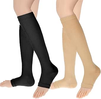 Dimeho 2 Pairs Open Toe Compression Socks, 15-20 mmHg Compression ...