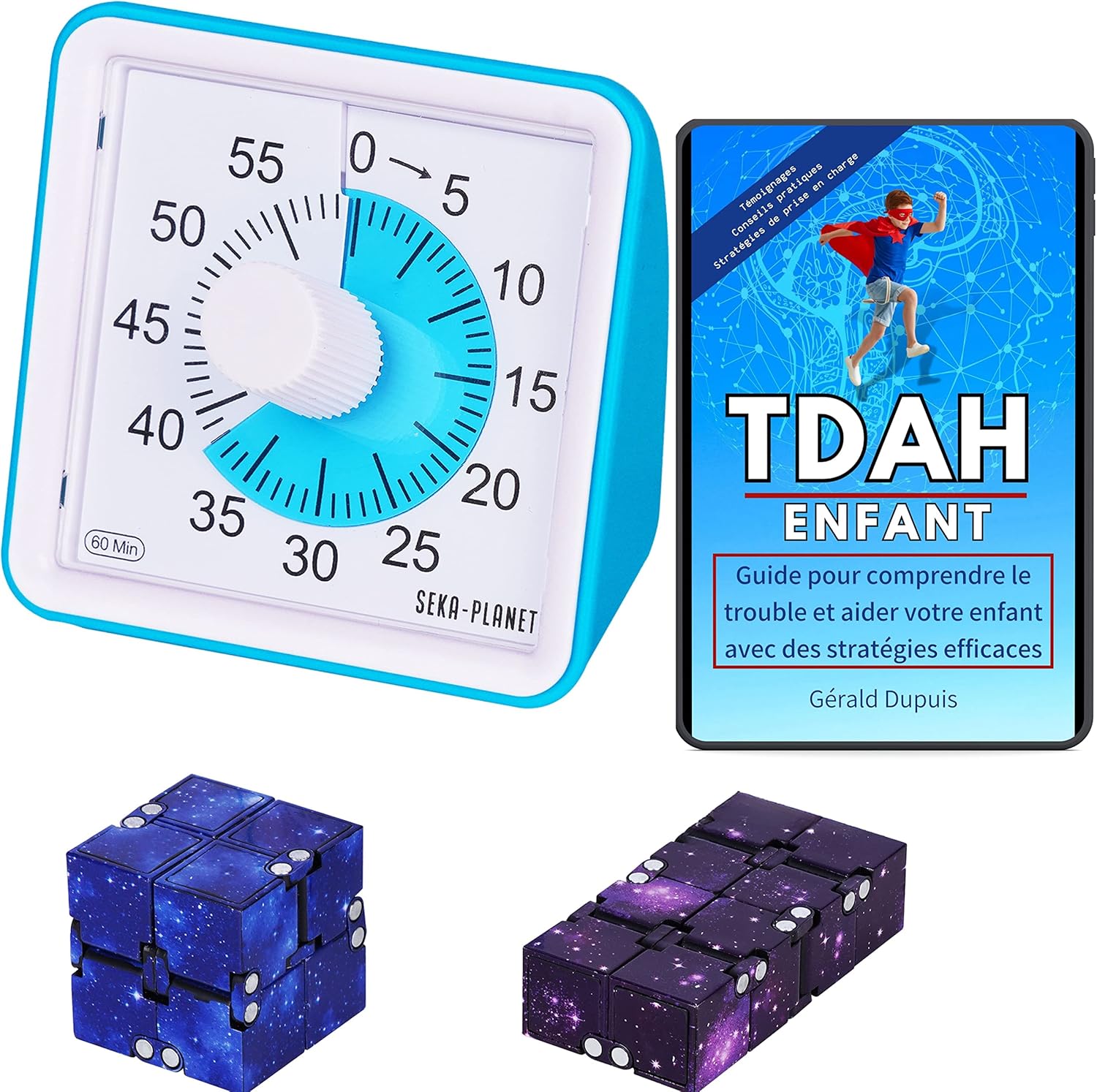 Seka-Planet minuteur visuel Enfant et 2 Cubes Anti-Stress, kit ...