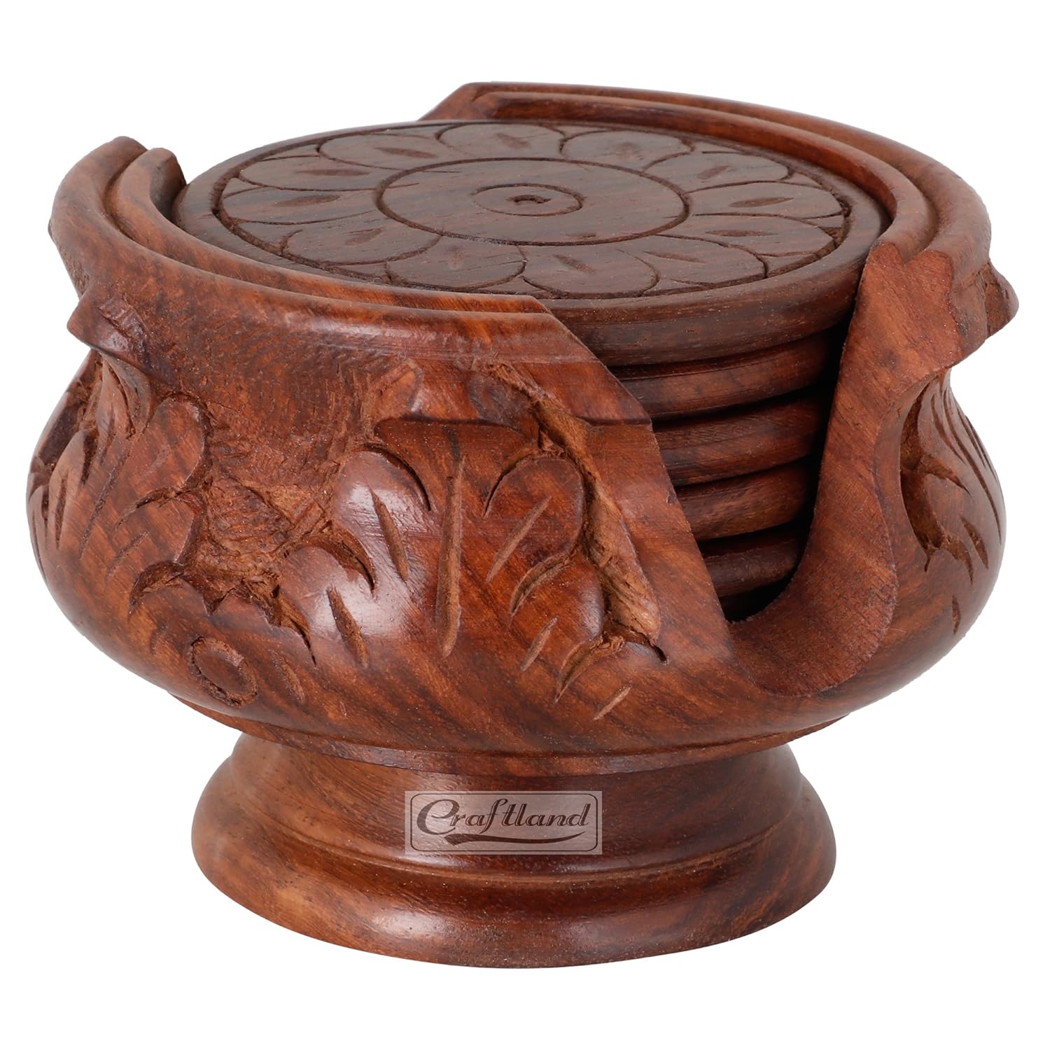 Craftland Wooden Handmade Carved Set of 6 with Decorative Holder ...