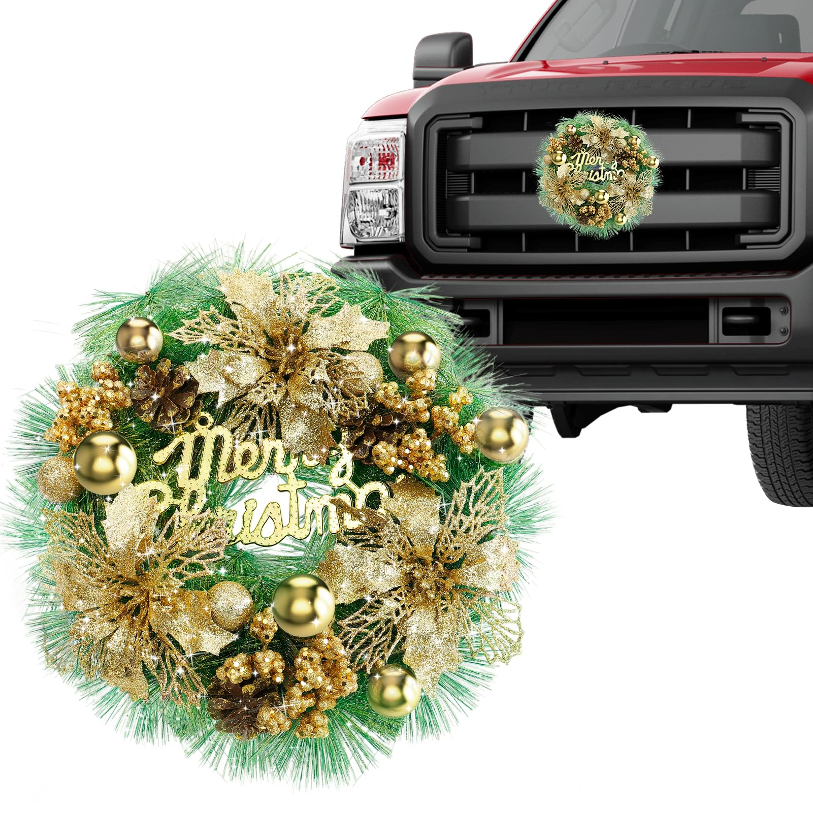 Amazon.com - Car Wreath Truck Christmas Decor - 13in Glitter Xmas Front ...