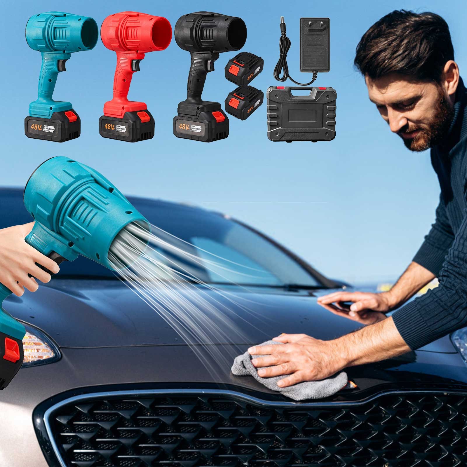 Leaf Blower Cordless Turbo - 4000mAh Battery, Infinite Speed, LED Light ...