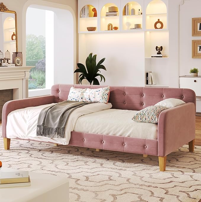 Amazon.com: Gustonhon Twin Size Floor Daybed Frame with Wood Slatted ...