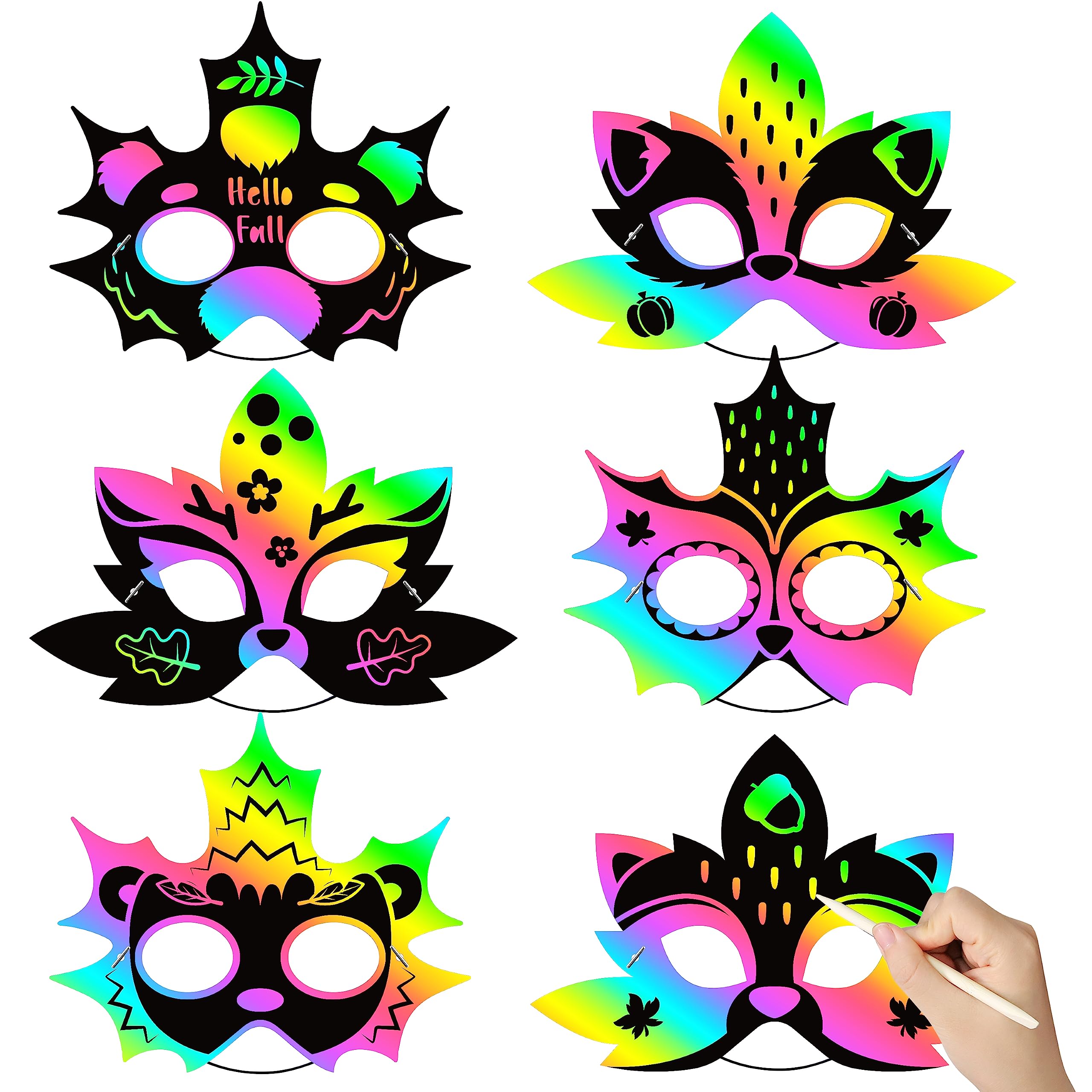 Amazon.com: WATINC 30pcs Fall Maple Leaf Scratch Masks for Kids, Autumn ...